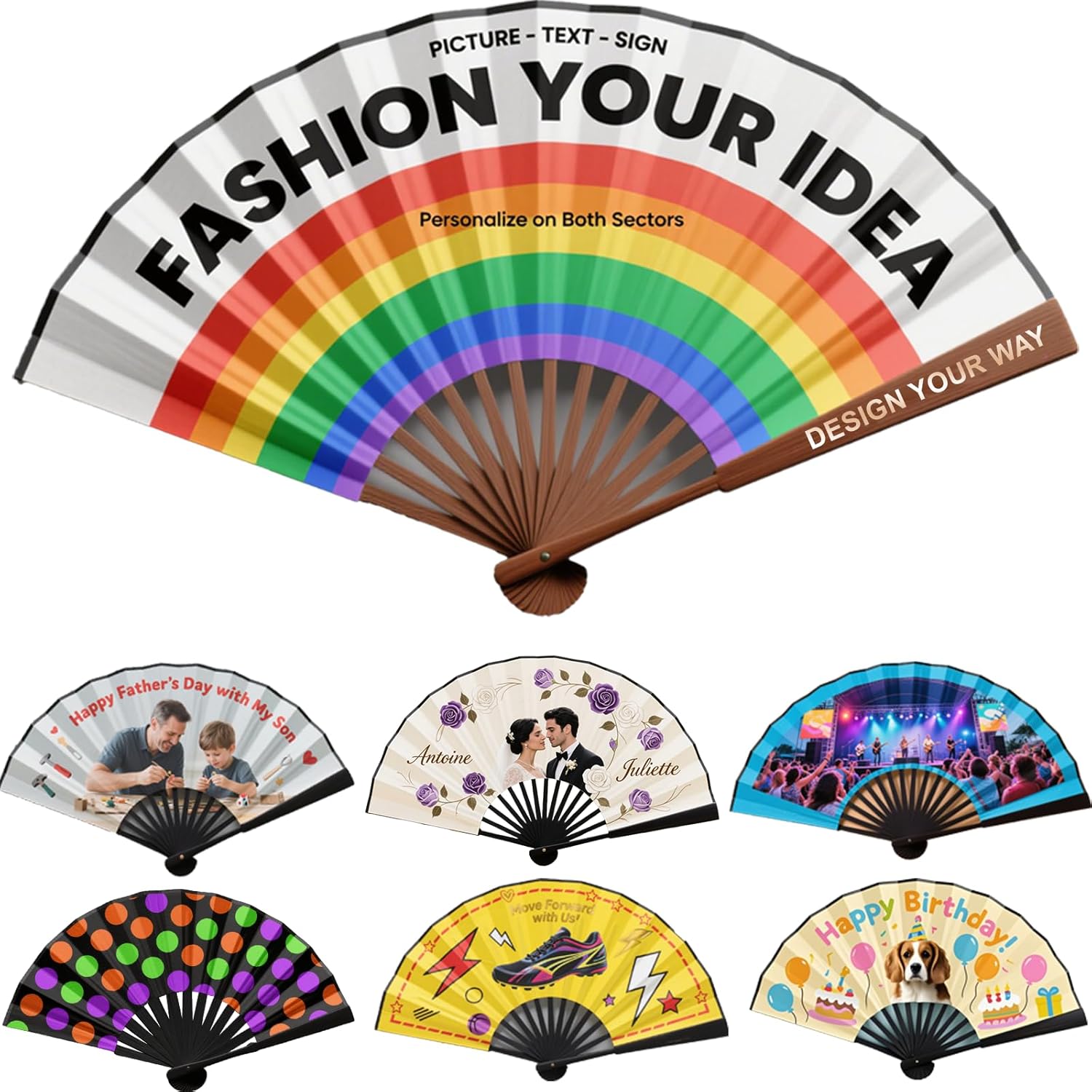 Amazon.com: Personalized Folding Hand Fans with Photo/Text/Logo, Custom ...