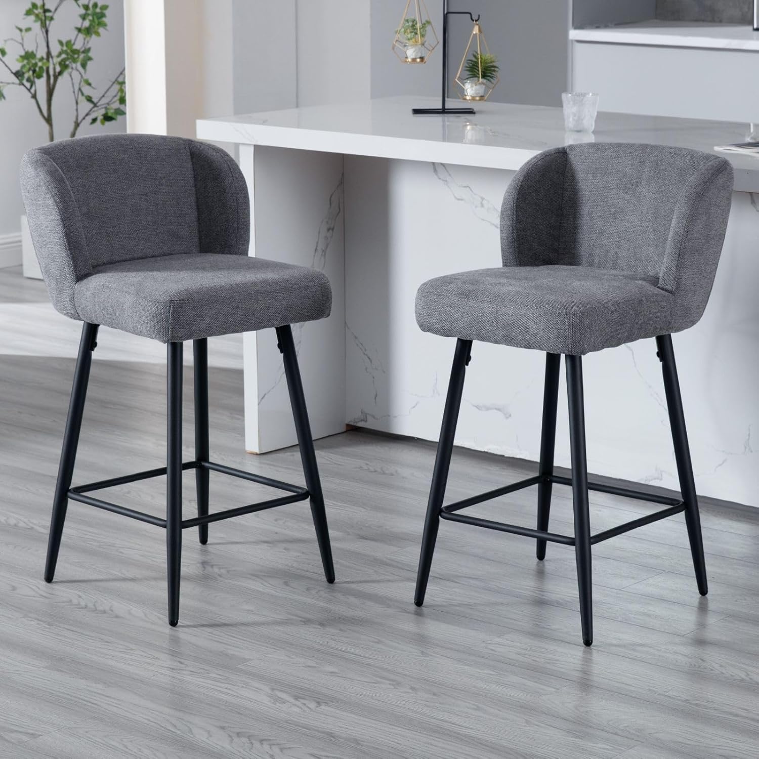 Wahson Modern Counter Stools Set of 2, Linen Upholstered Chairs with ...