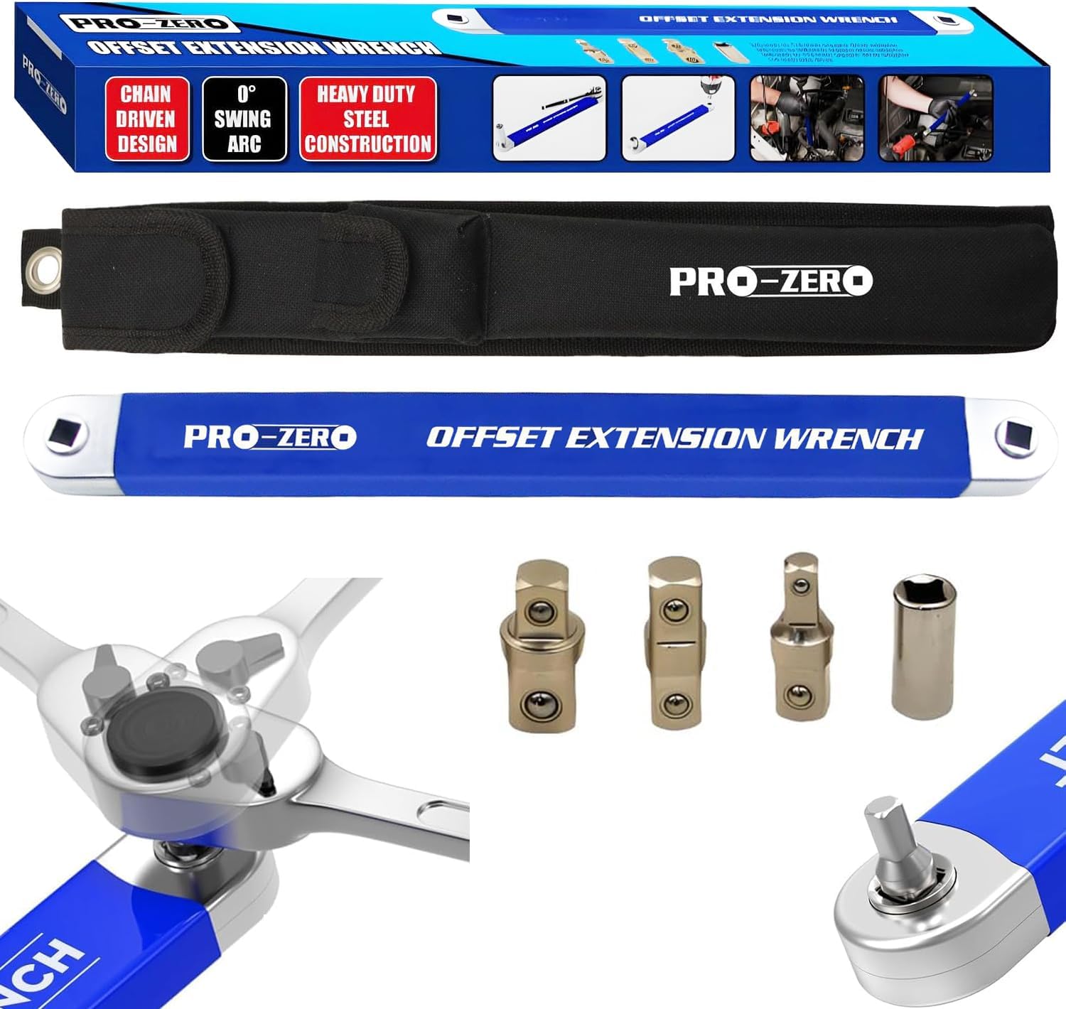 Offset Extension Wrench with 1/2", 1/4" and 3/8" Square Drive Adapters ...