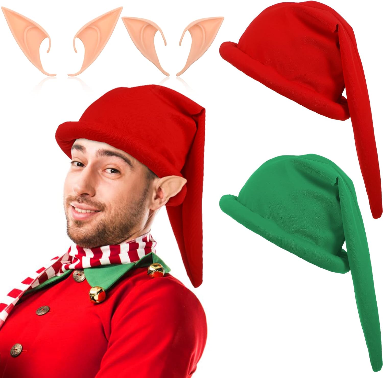 Amazon.com: Hillban 4 Pcs Christmas Elf Hats and Elf Ears, Christmas ...