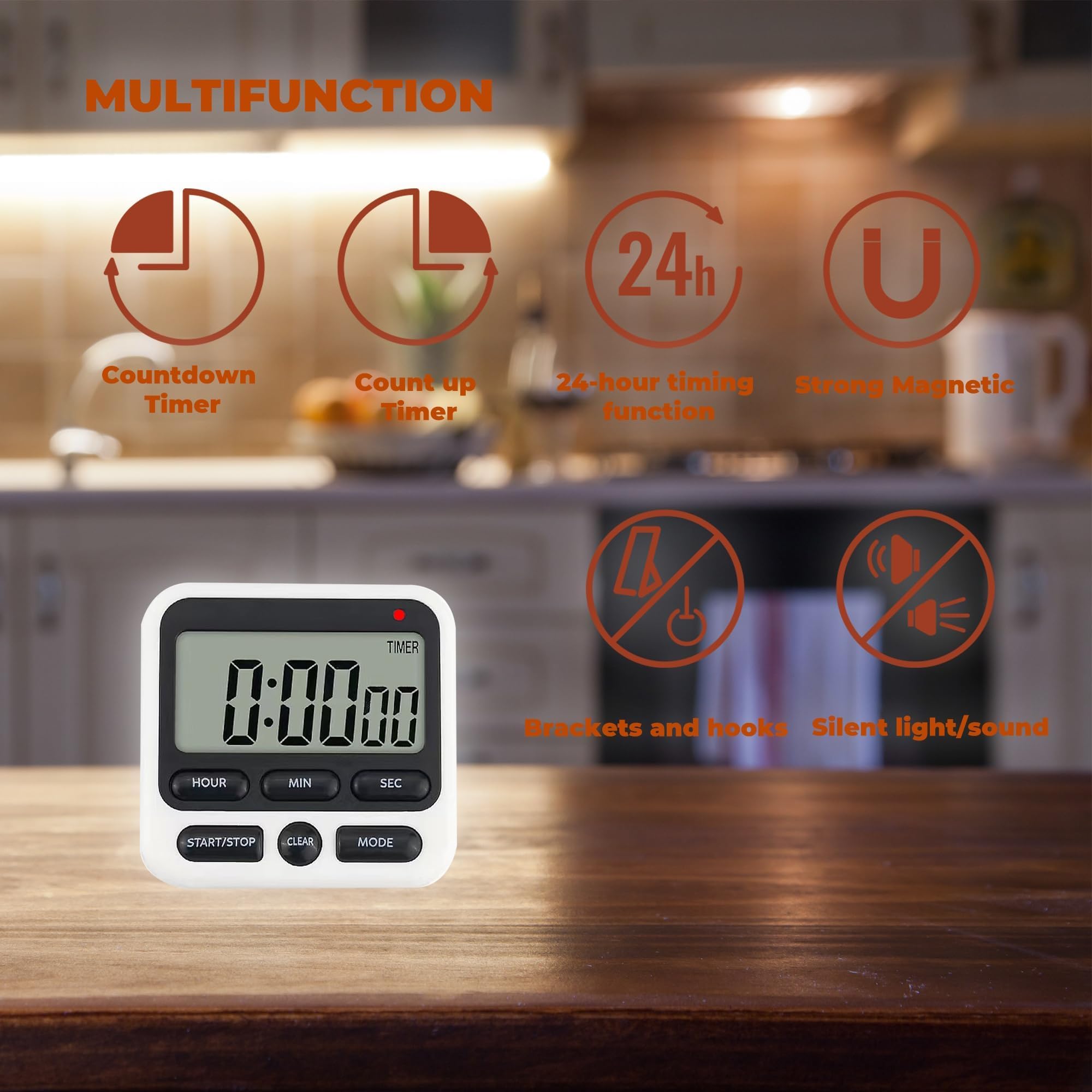 Snapklik.com : NKOVE Digital Kitchen Timer 24 Hour Clock And Alarm Function