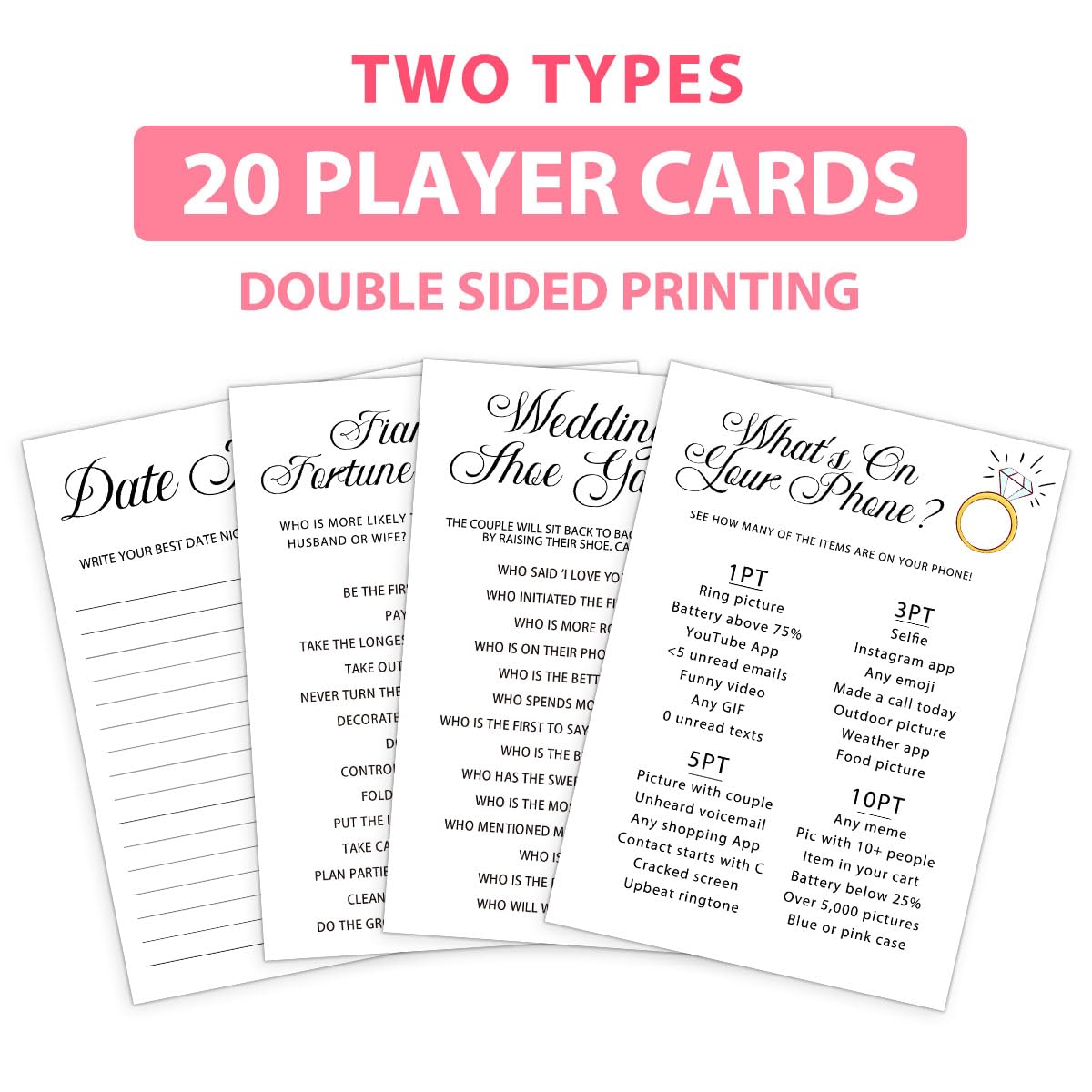 Snapklik.com : 20 Double-Sided Engagement Party Game Cards, Fun Games ...