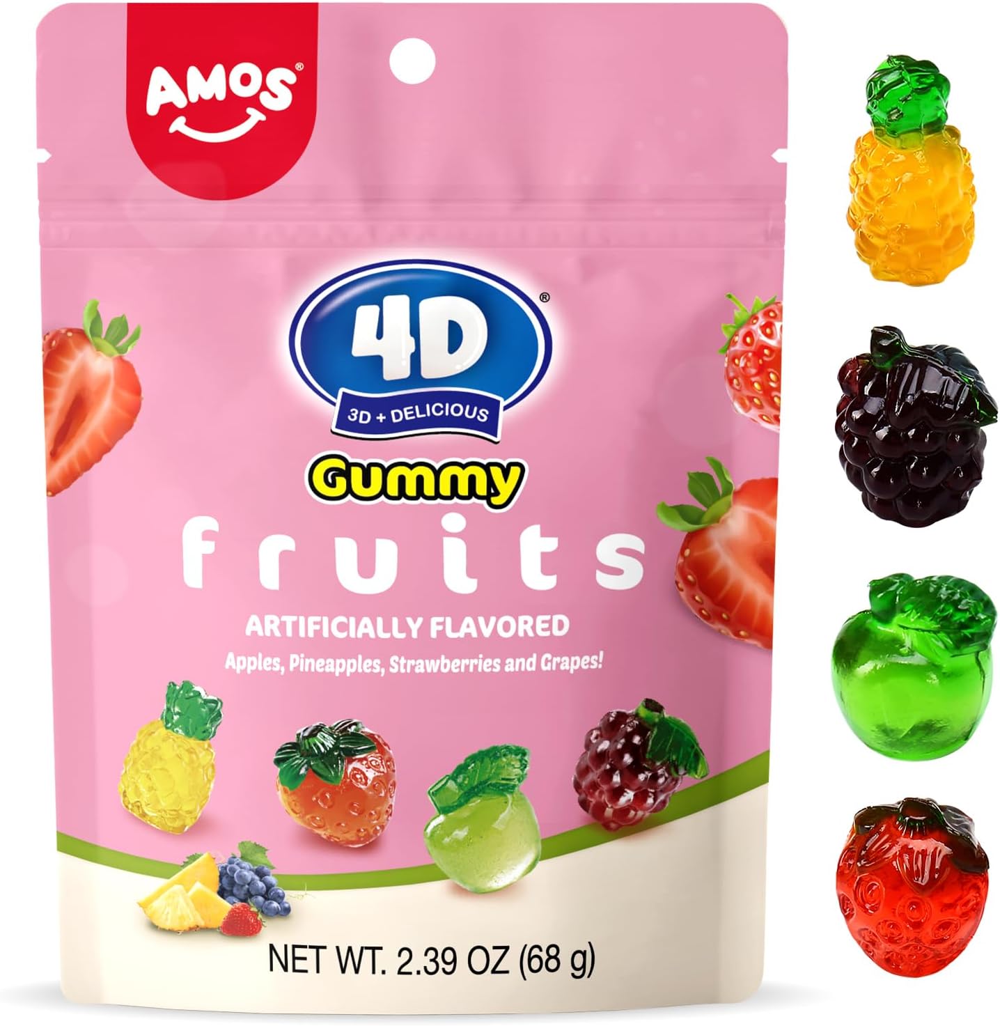 Amazon.com : AMOS 4D Gummy Candy Fruit Snacks, 3D Fruit Shaped Gummies ...