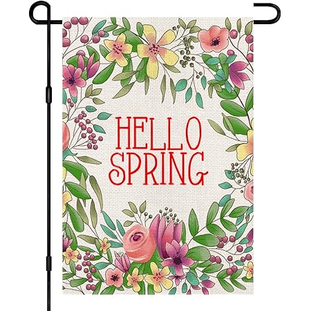Amazon.com : Hello Spring Floral Garden Flag 12x18 Inch Double Sided ...