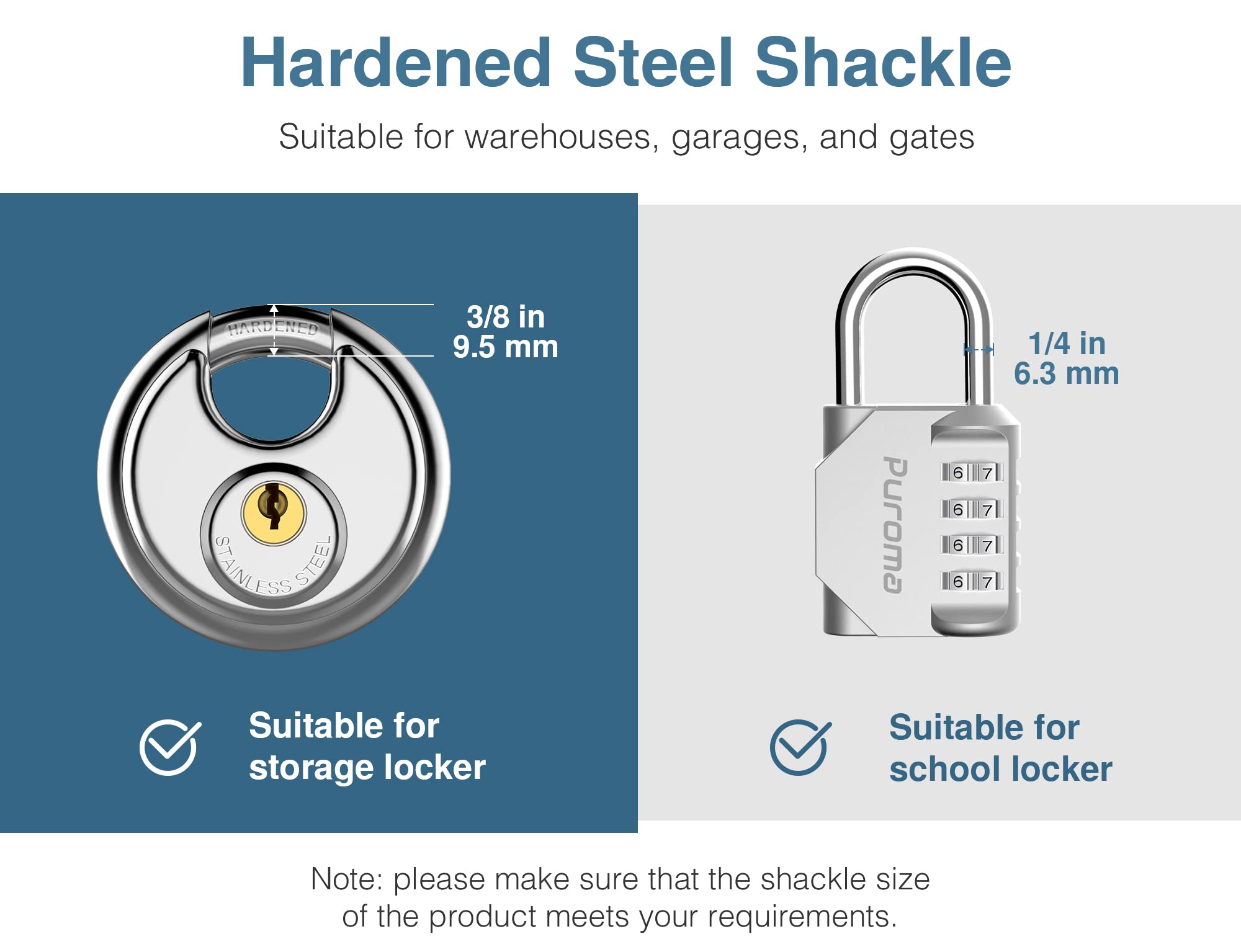 Puroma Keyed Padlock, Stainless Steel Discus Lock Heavy Duty Locks with ...