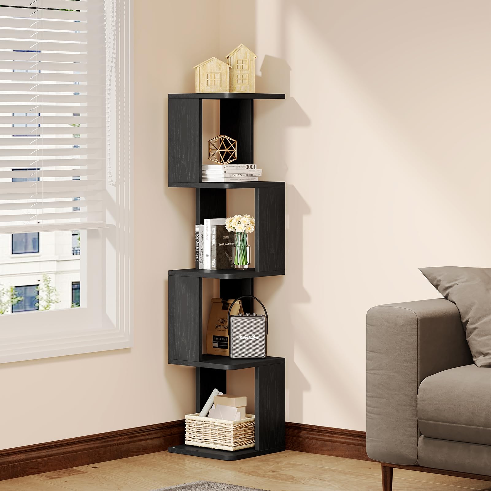 Snapklik.com : Small Bookshelf For Small Spaces, Modern 4 Tier Bookcase ...