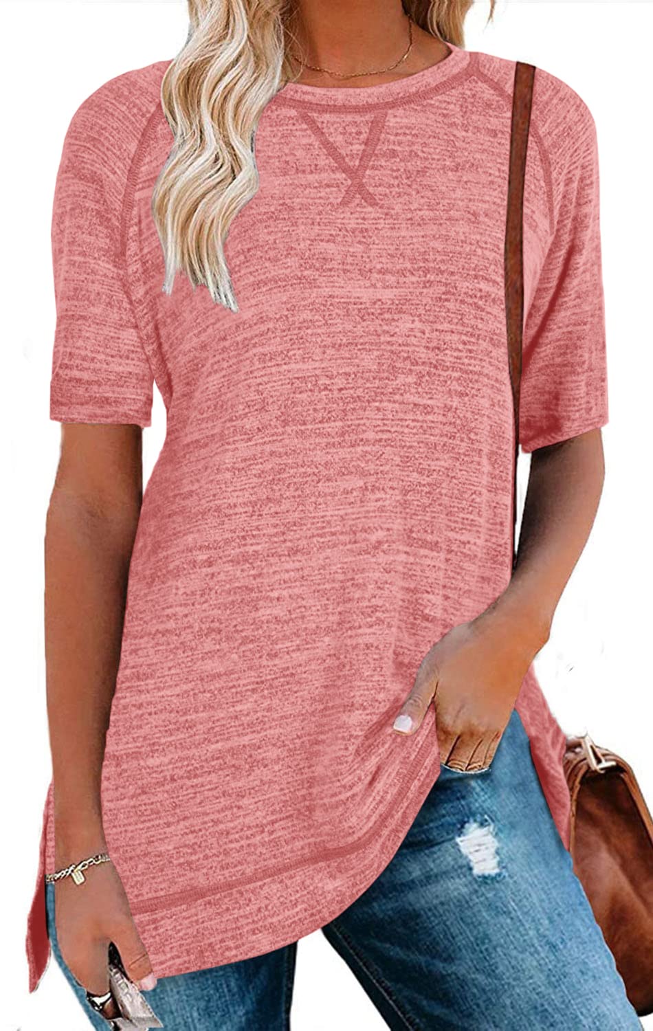 Yiantede Women's Casual Short Sleeve T Shirts Summer Side Split Crew ...