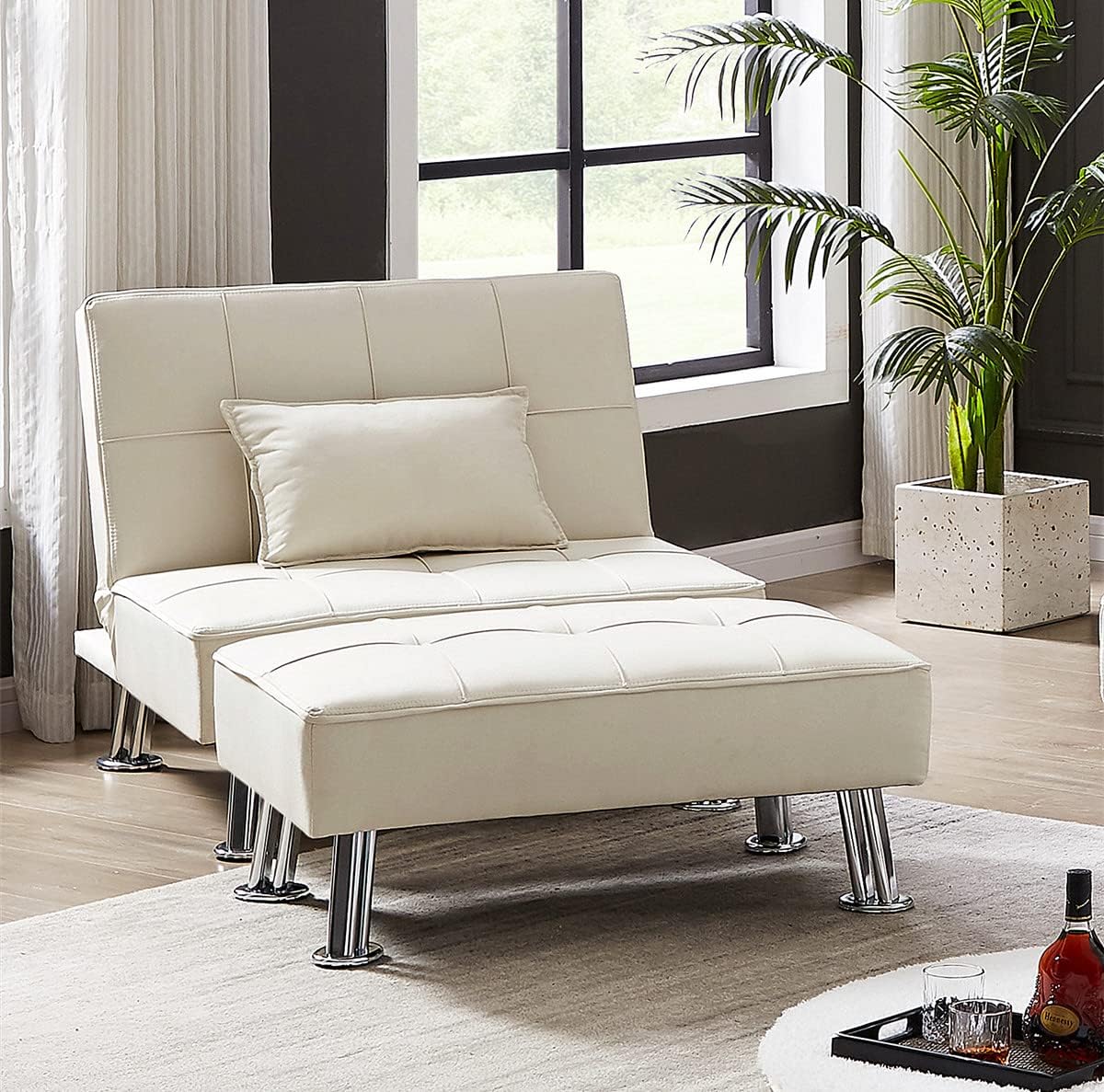 Amazon.com: Modern Fabric Single Sofa Bed with Ottoman, Convertible ...
