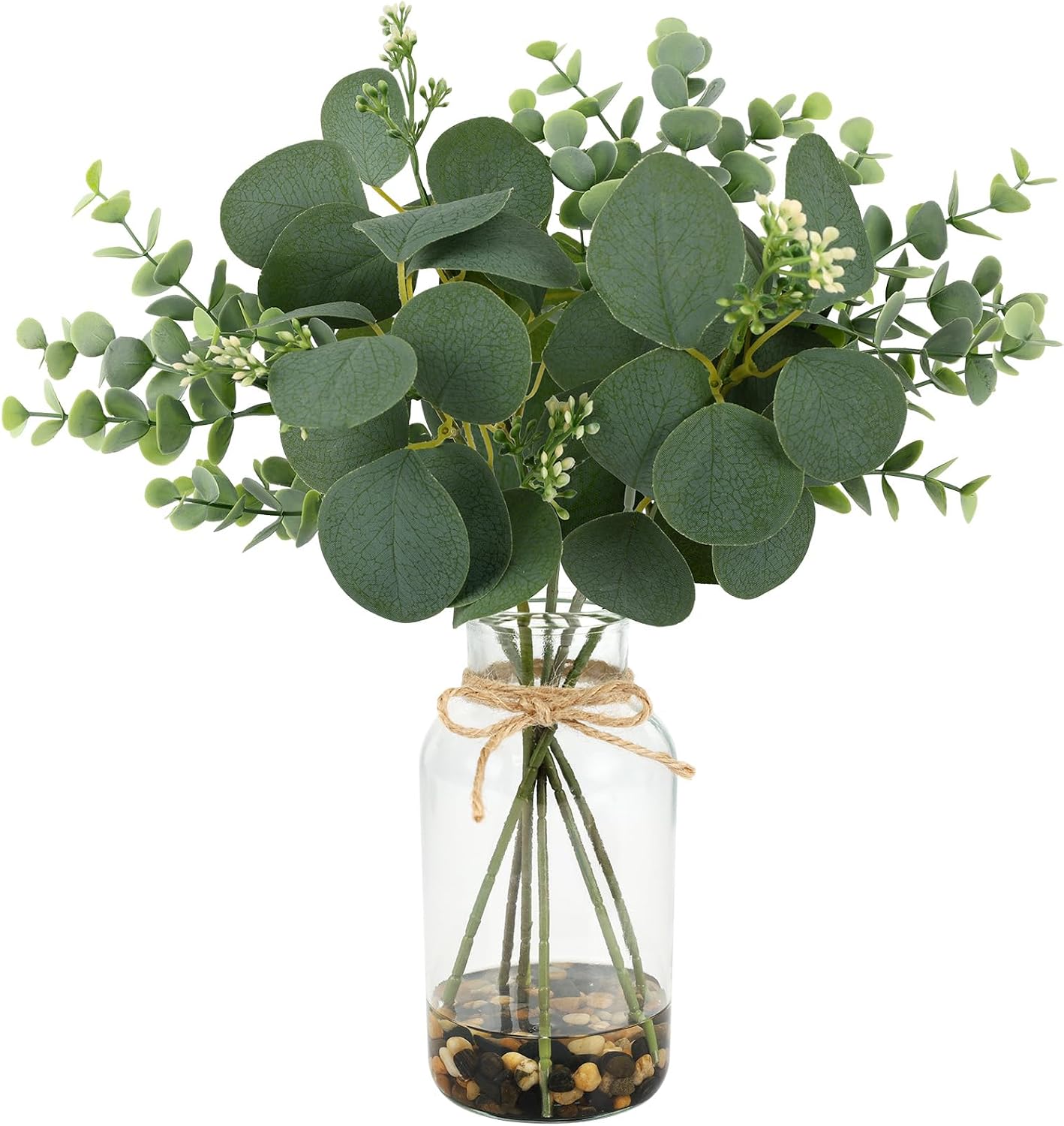 Amazon.com: MACTING Artificial Eucalyptus Stems in Glass Vase with Faux ...