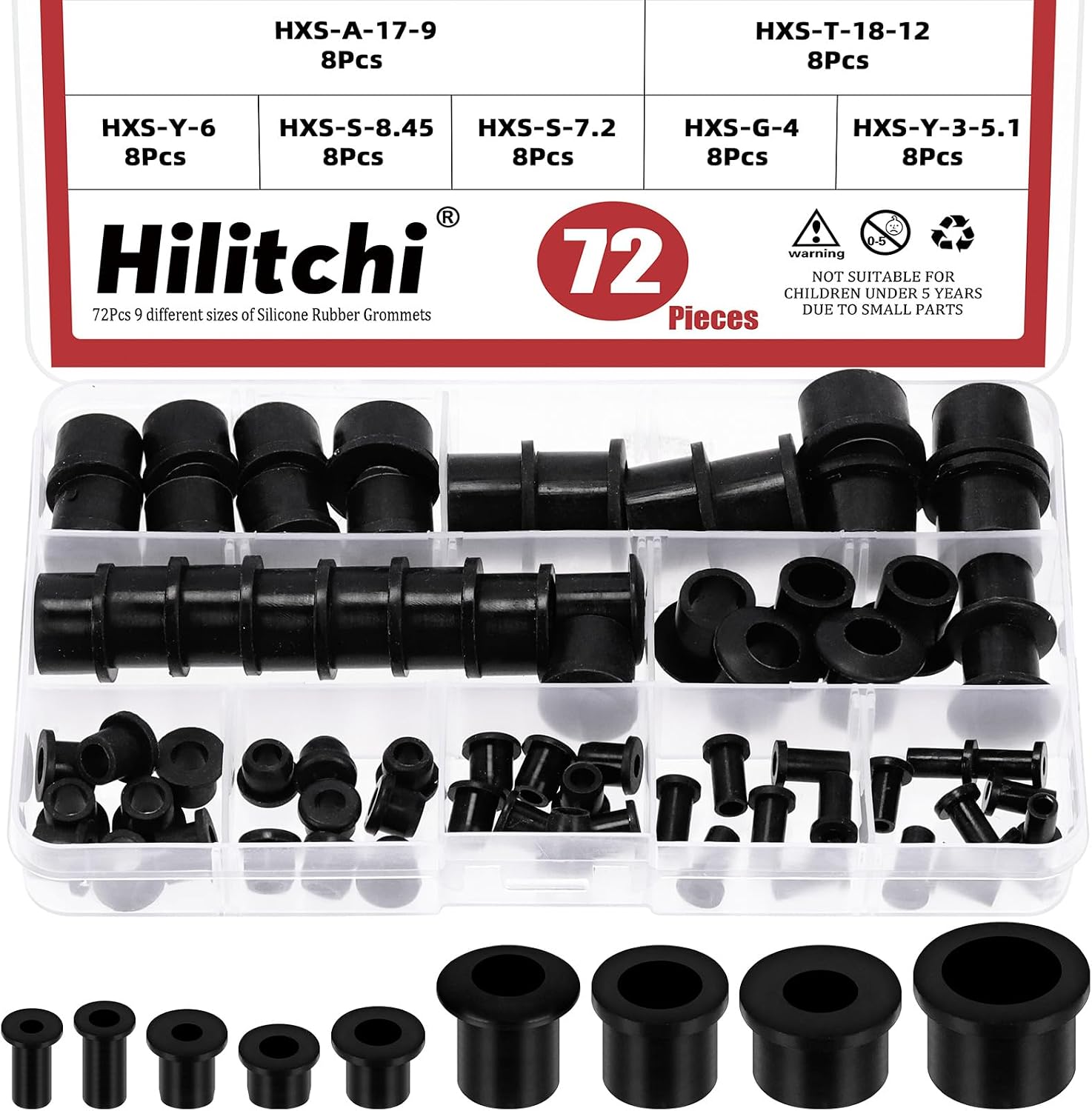Amazon.com: Hilitchi 72PCS 9 Sizes Black Silicone Rubber Grommets Kit T ...