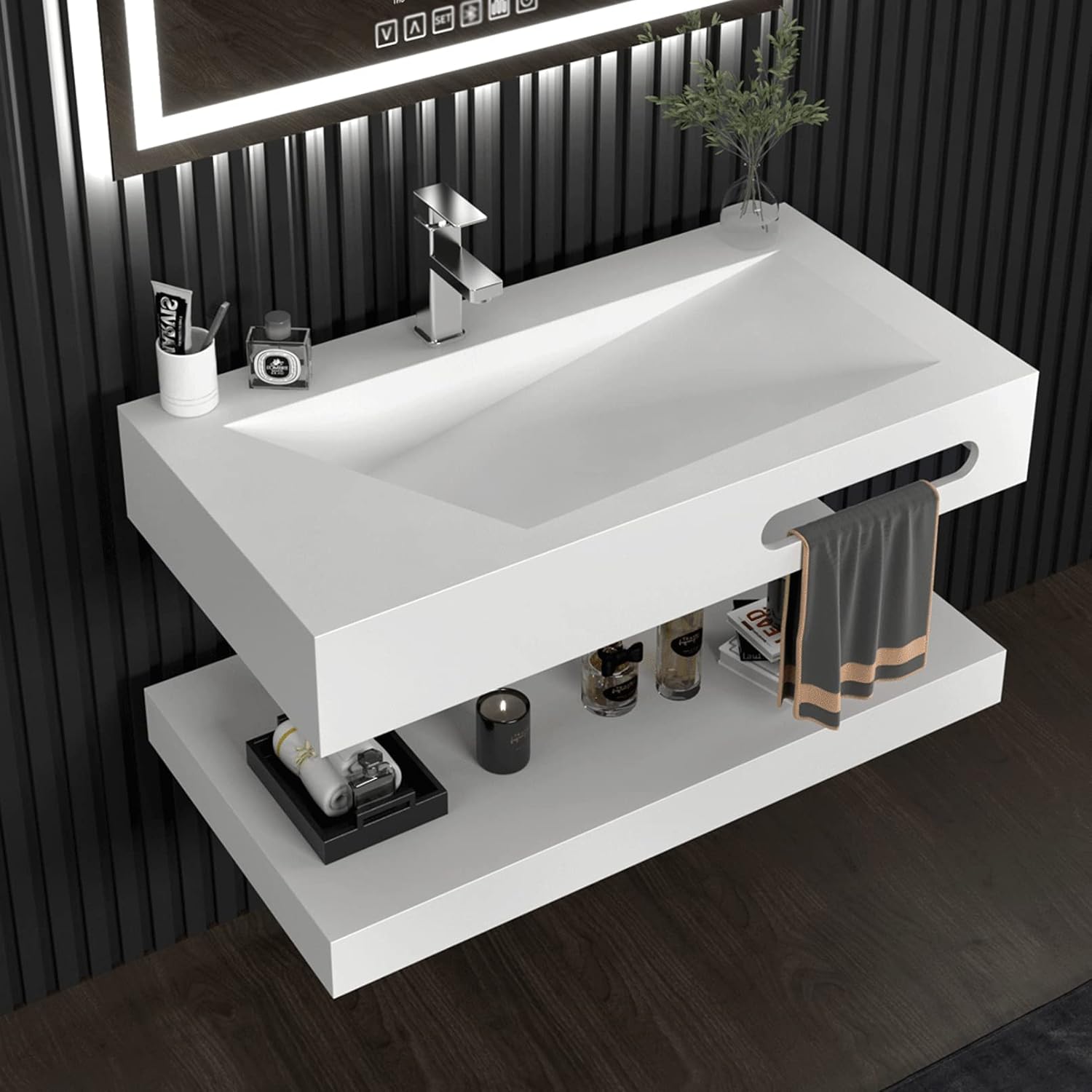 Theiler 36"x19" Bathroom Floating Vanity with Sink Wall Mount Vessel ...