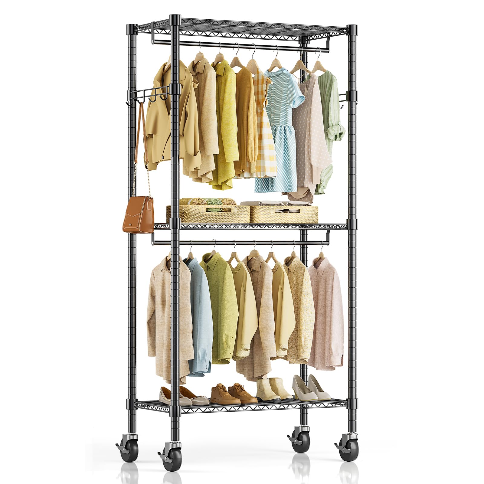 Amazon.com: Simple Deluxe Rolling Clothes Rack, Heavy Duty Clothing ...