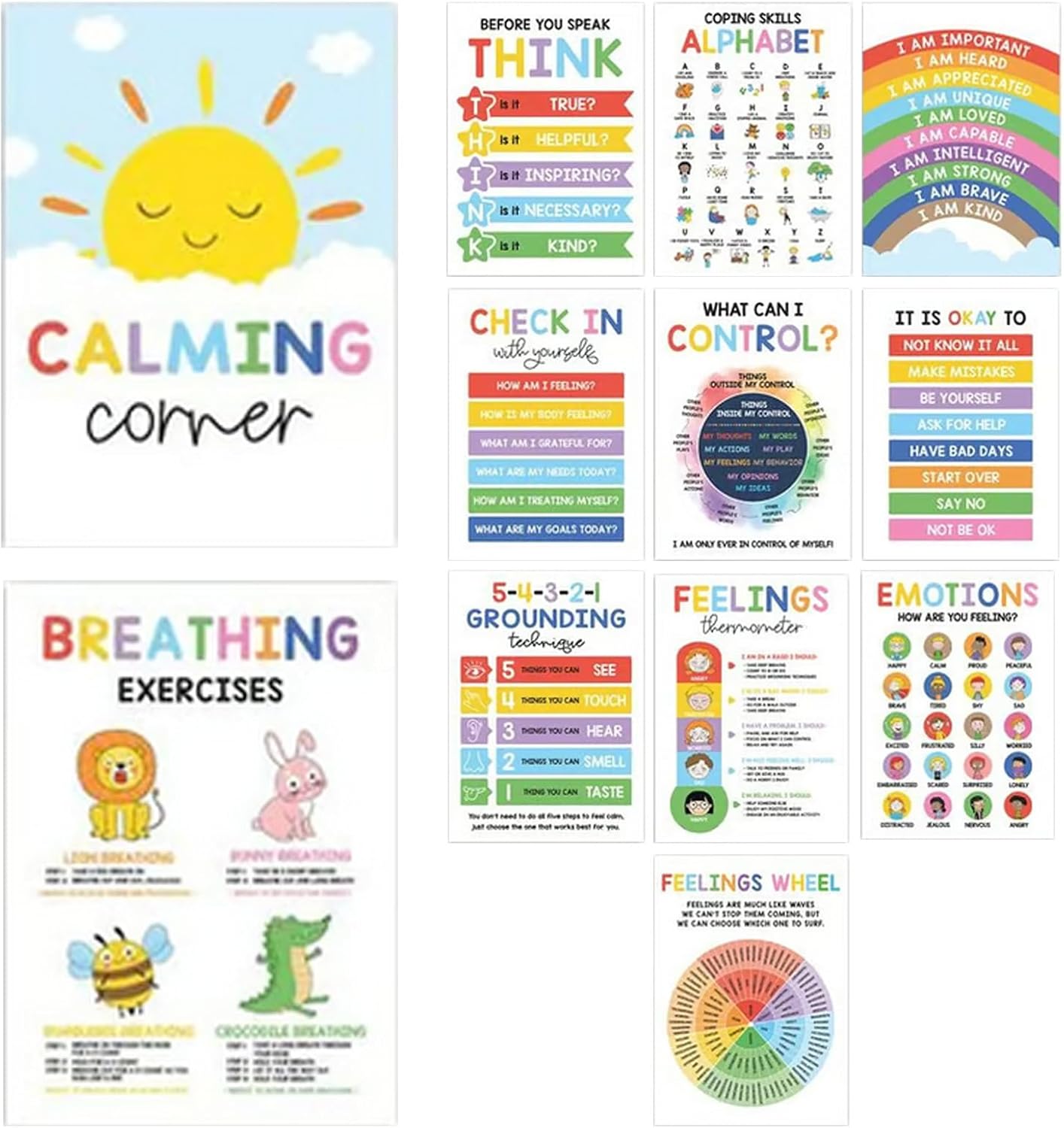 Lpoppcx Calming Corner Posters, 12 Pieces Feelings Emotional Corner ...