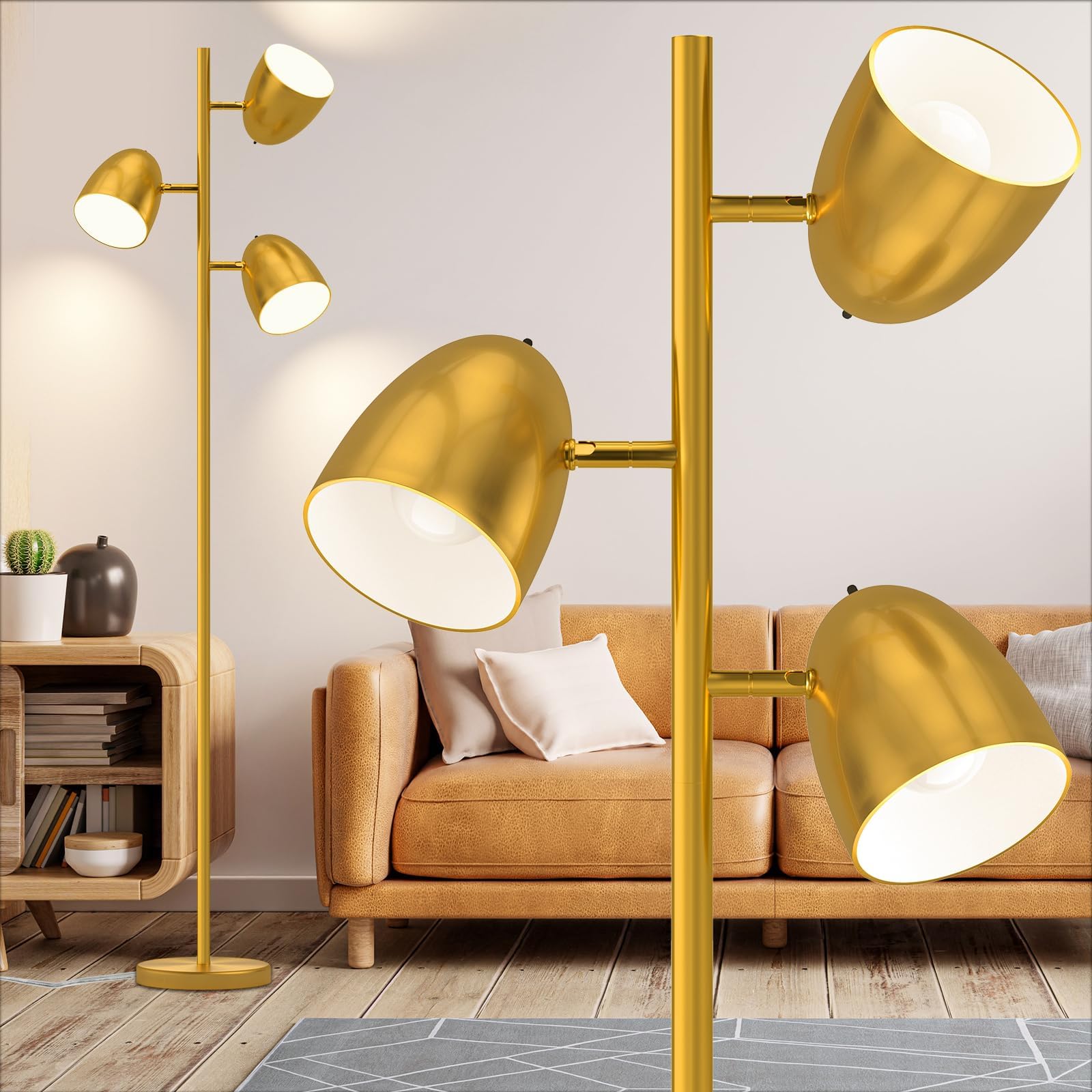 CNXIN Tree Floor Lamp with 3 Light Bulbs Standing Tall Pole Lamps with ...