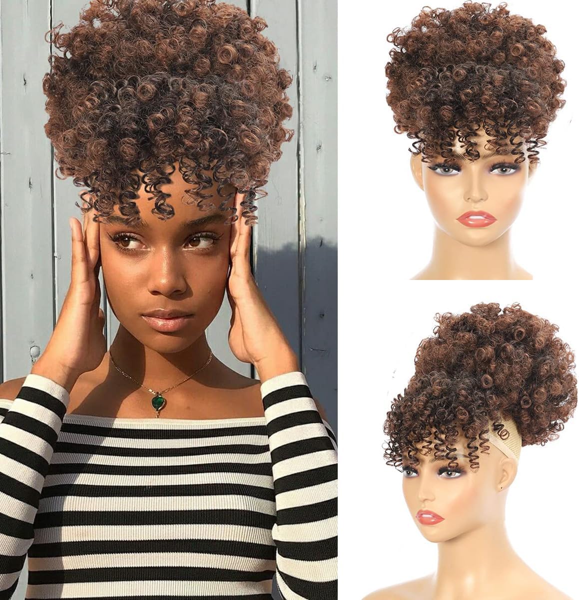 Amazon.com : SuyiIRL Afro Puff Drawstring Ponytail with Faux Bangs ...