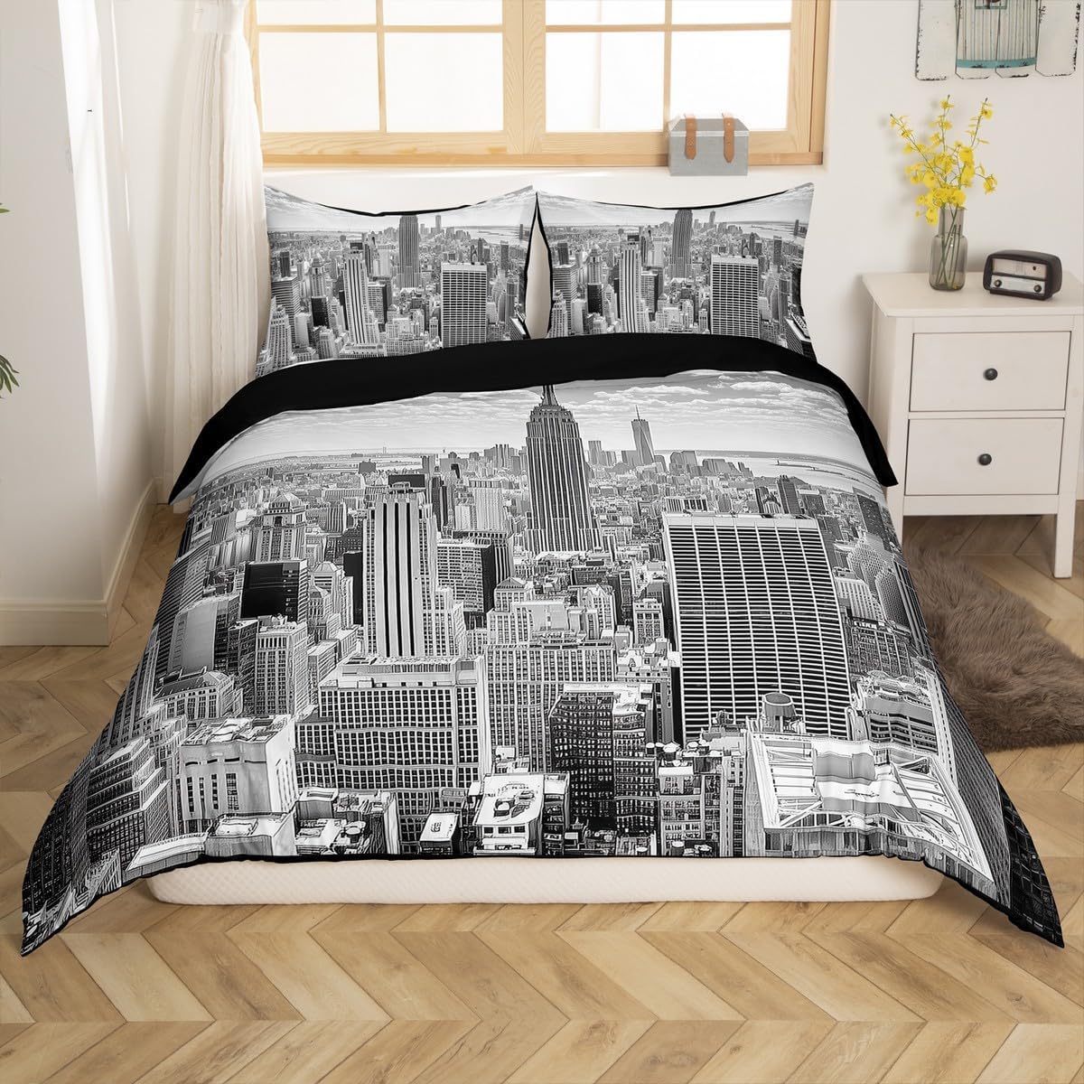 Amazon.com: Erosebridal City Building Bedding Set Queen New York Theme ...