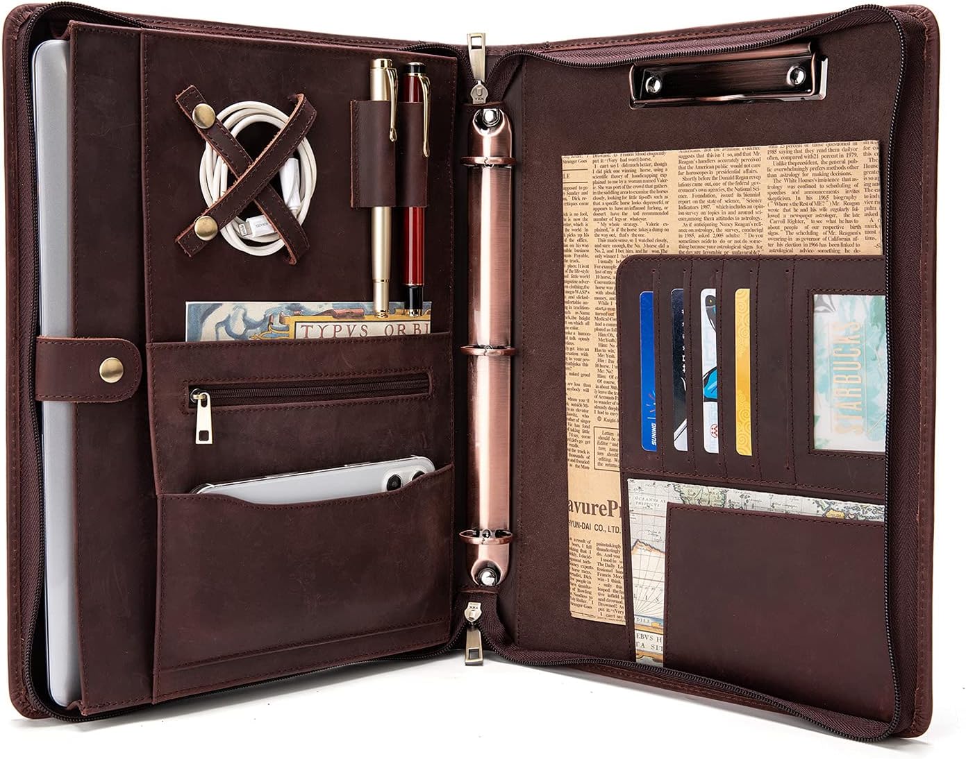 Amazon.com : Geslun Genuine Leather Portfolio for Men, Zipper Binder ...