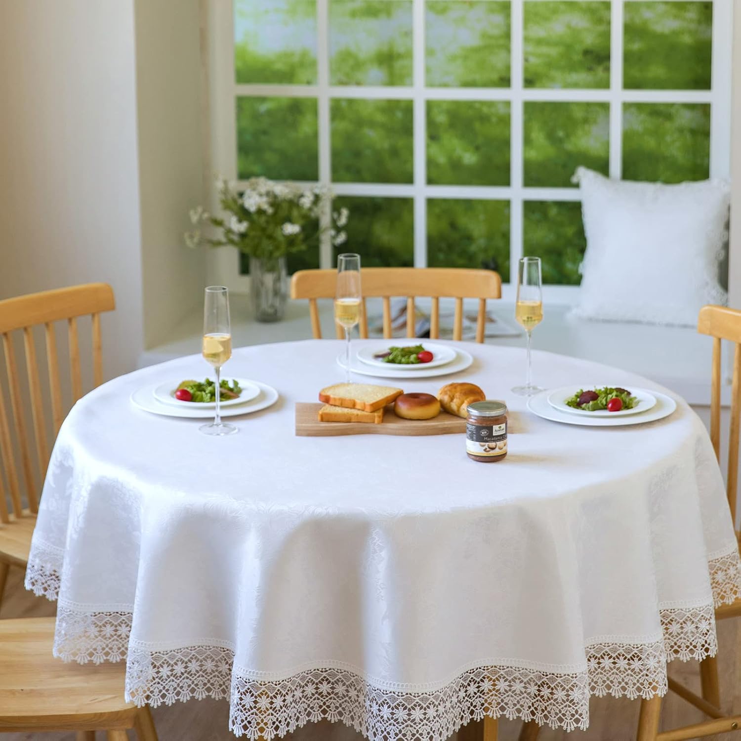 Amazon.com: BrekSdat White lace Premium Round Farmhouse Tablecloth ...