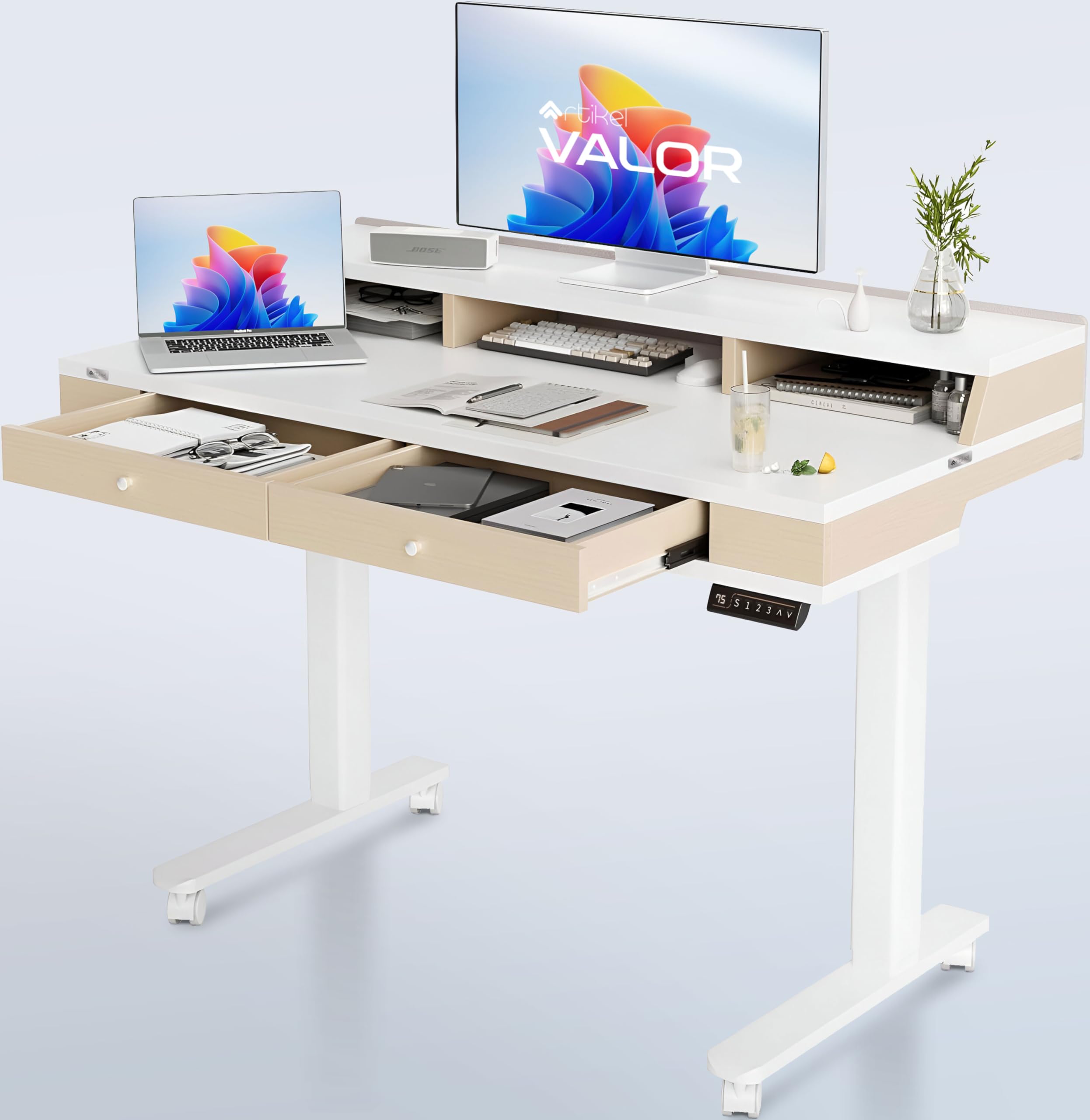 ARTIKEL Valor Electric Height Adjustable Standing Desk with Storage ...