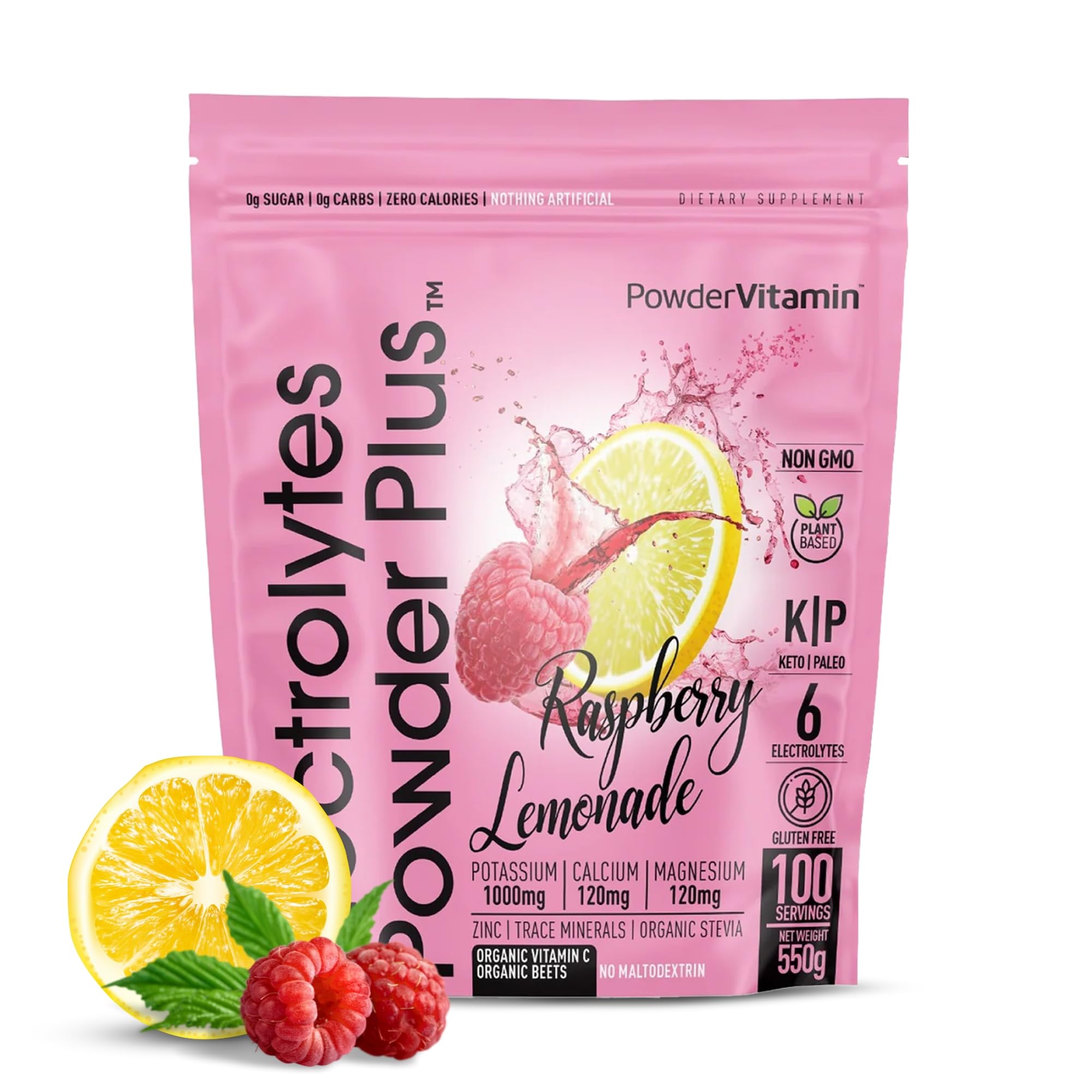 Electrolytes Powder Plus 100 Servings Raspberry Lemonade Electrolyte ...
