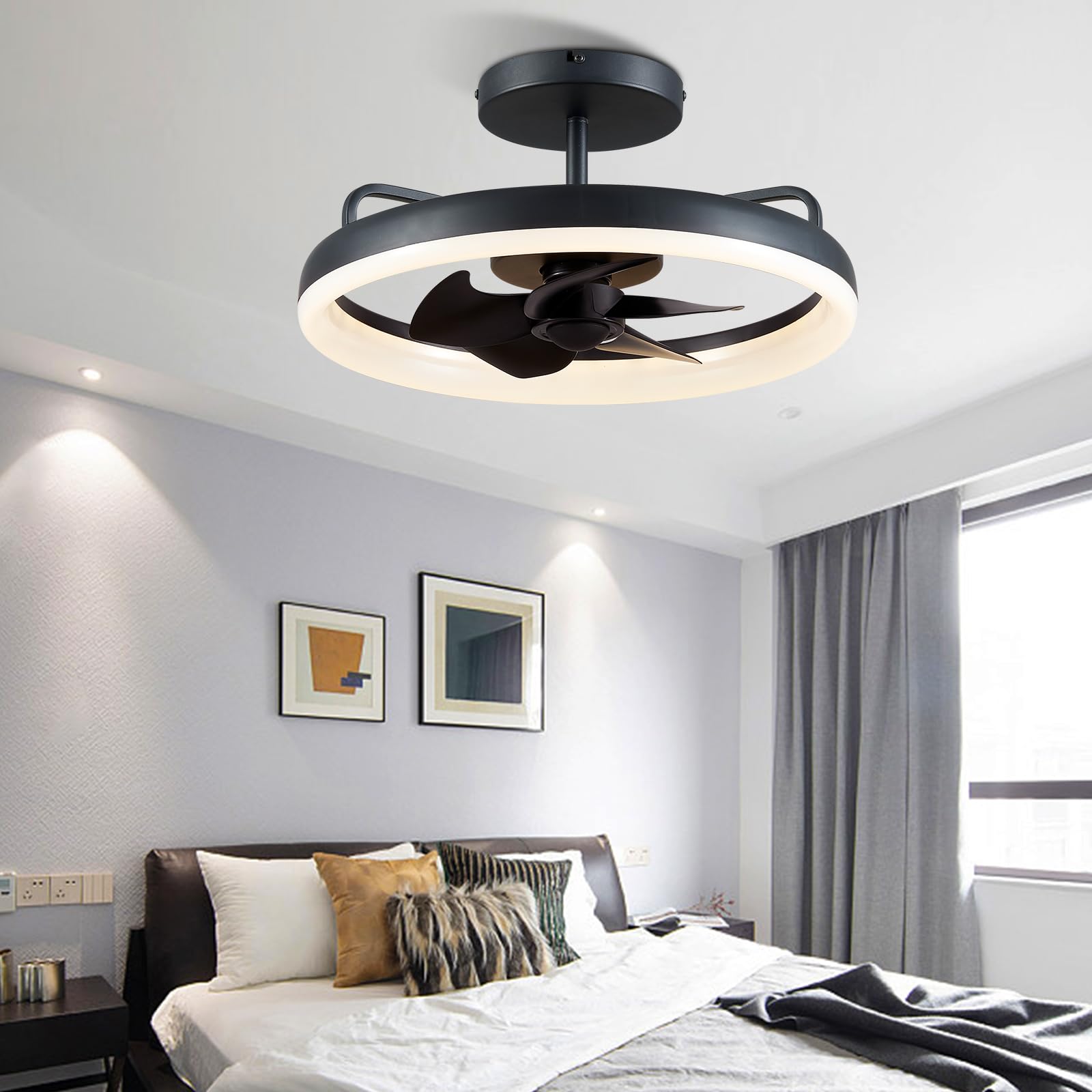 Kayleik Low Profile Flush Mount Ceiling Fans - 20" Small Bladeless ...