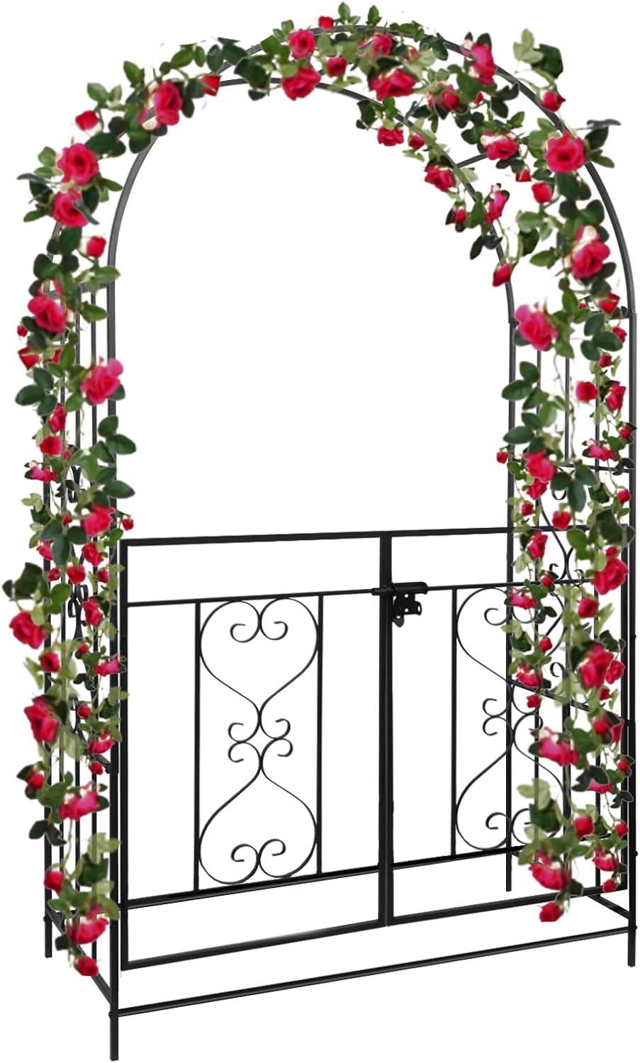 Amazon.com : Teabelle Black Metal Garden Arbor with Gate, Heavy Duty ...