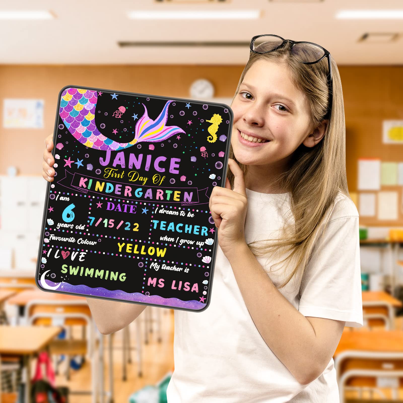 Snapklik.com : First Day Of School Board Mermaid, 10”x12” Reusable Back ...