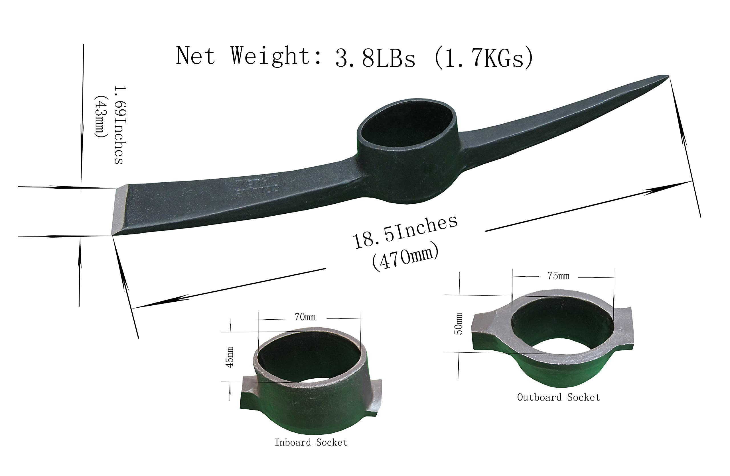 Heavy Duty Forged Adze Pick, Mighty Pickaxe Head, Mattock Pick 3.8LB