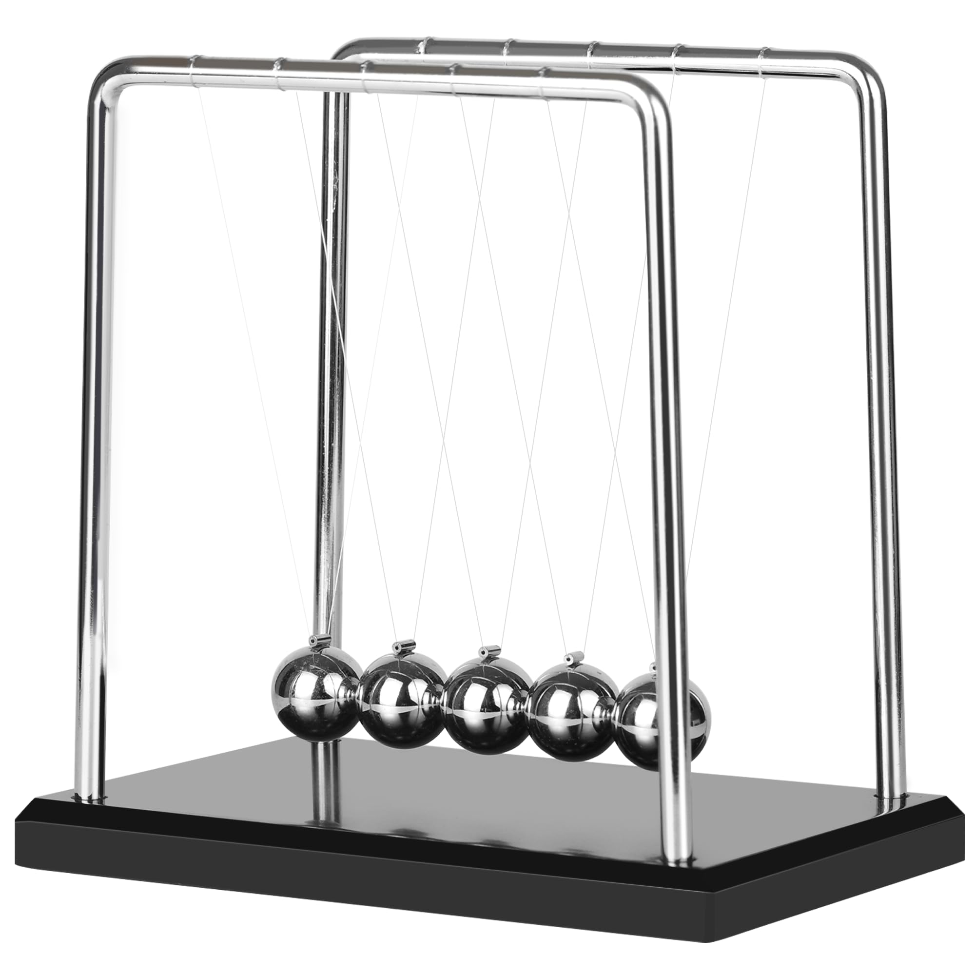 Large Newtons Cradle Balance Pendulum 5 Balls, Wooden Base Newton's ...