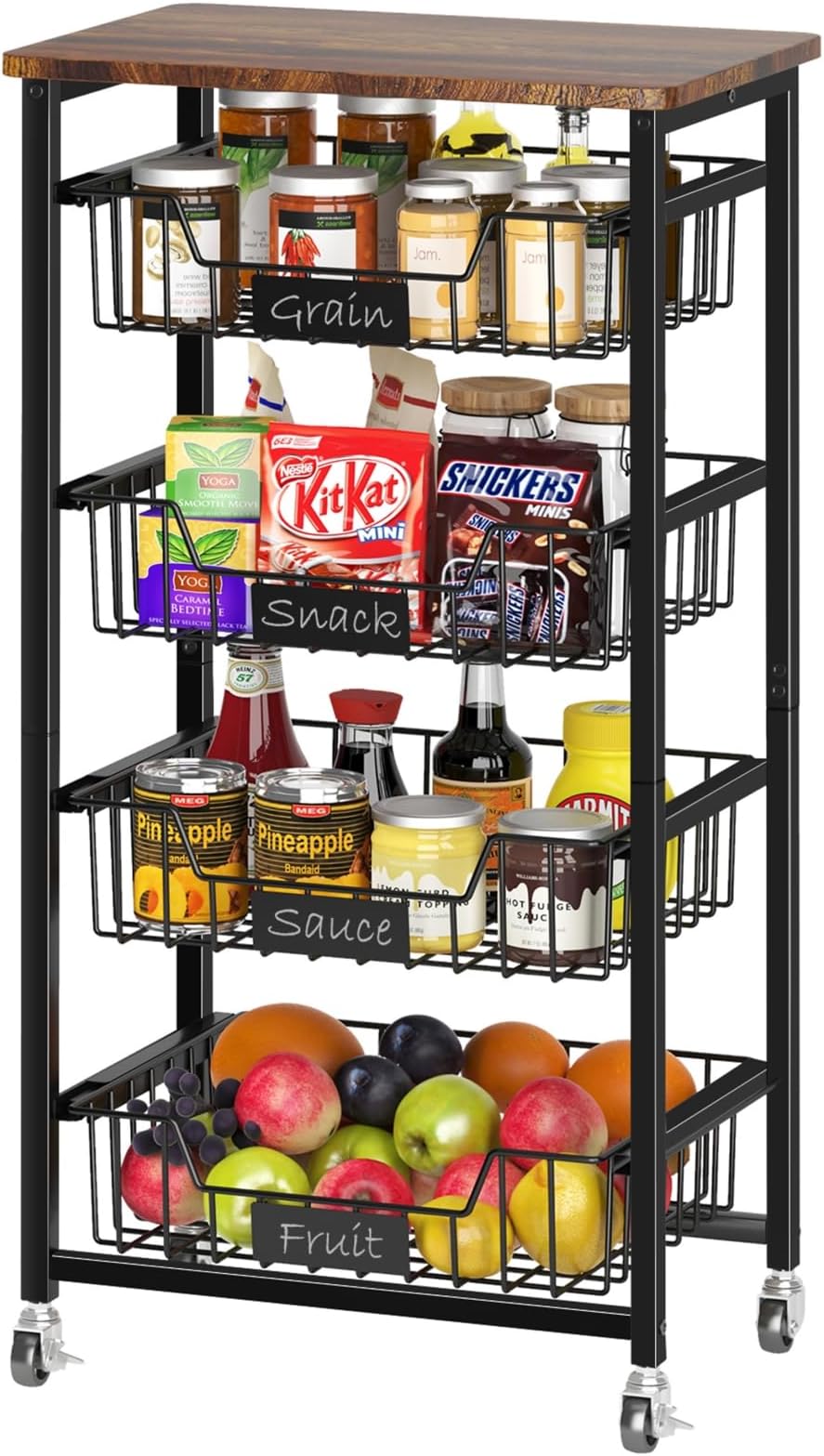 Amazon.com: XYZLVSI Kitchen Storage Cart with Wheels, 5-Tier Metal ...