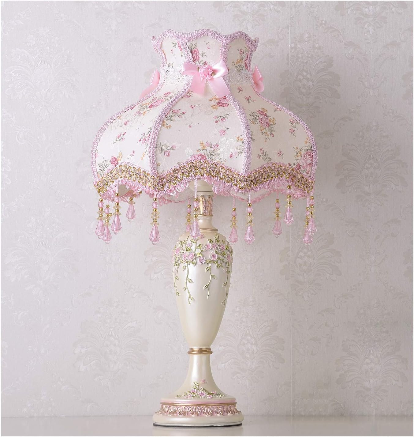 YCYM Victorian Style Table Lamp Pink Princess lamp Handmade Lace Fabric ...