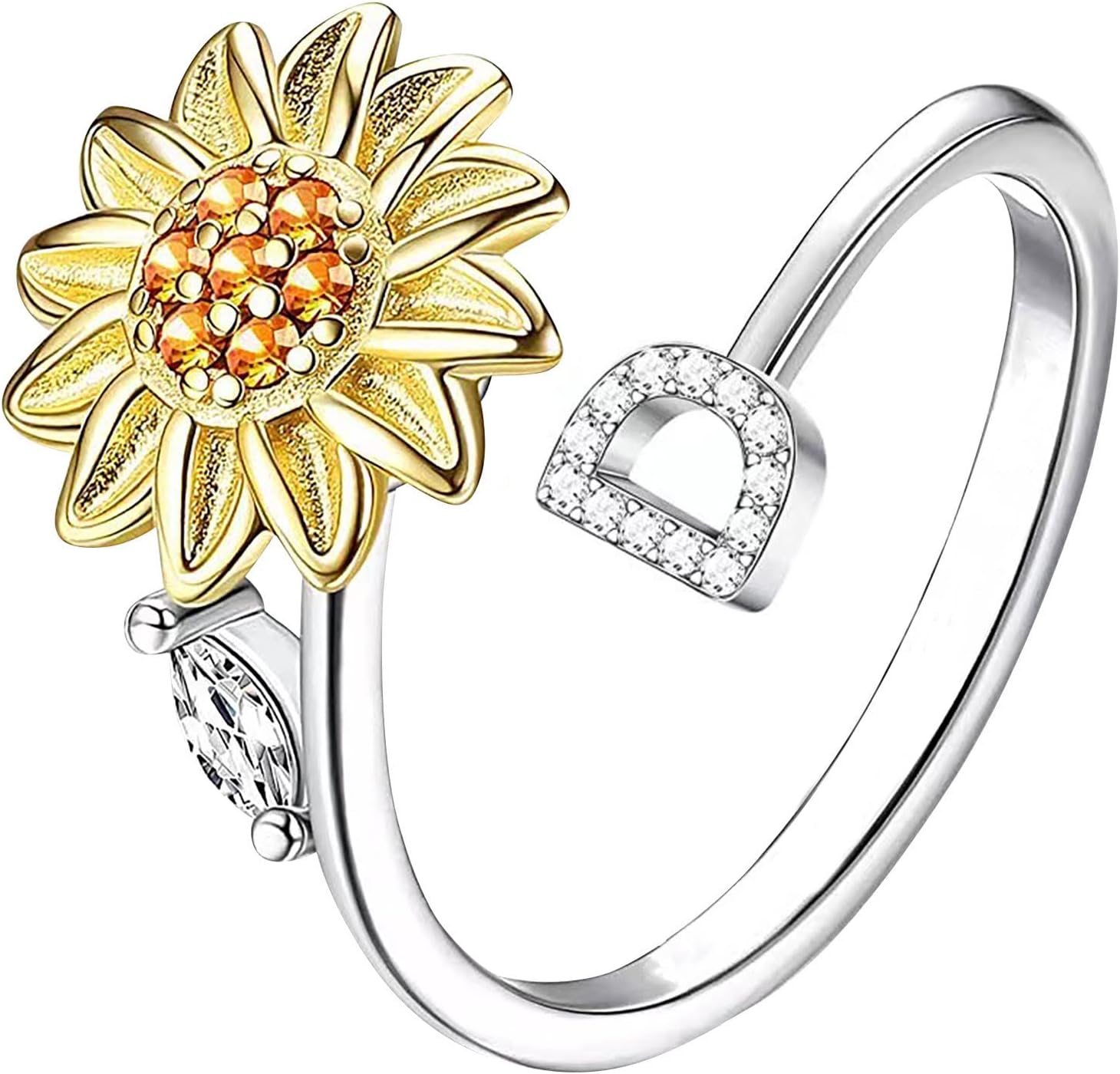 Amazon.com: Inlaid Zircon 26 Letter Ring for Women Sunflower English ...