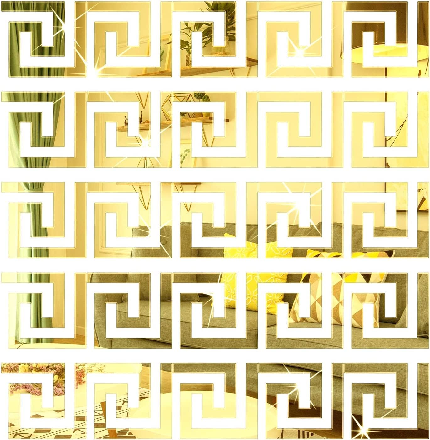 Amazon.com: Lubise 64Pcs Gold DIY Mirror Stickers Removable Adhensive ...