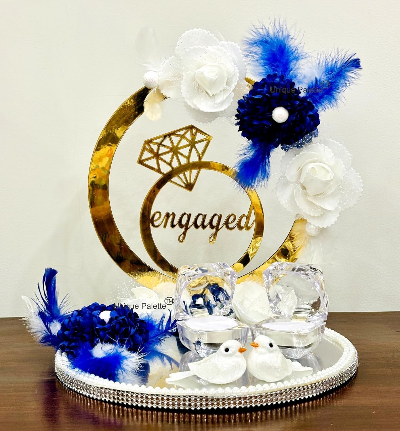 Buy Unique Palette Just Engaged Blue Engagement Wedding Ring Platter ...