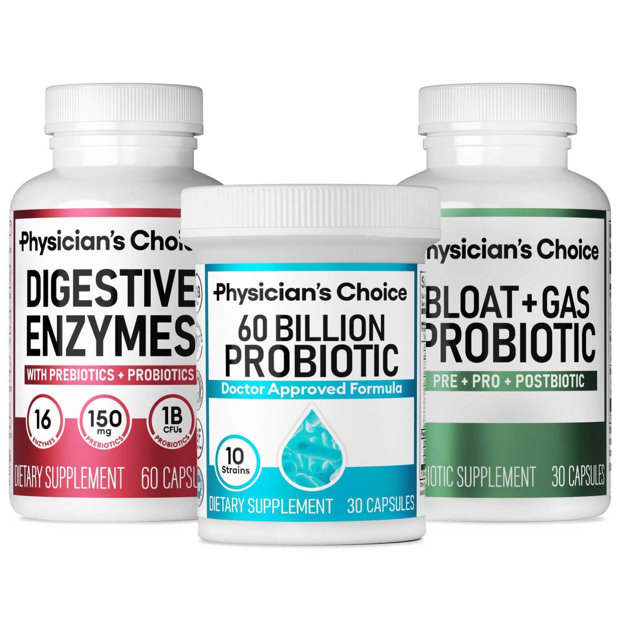Amazon.com: Physician's CHOICE 60 Billion Probiotic 30ct + Bloat & Gas ...