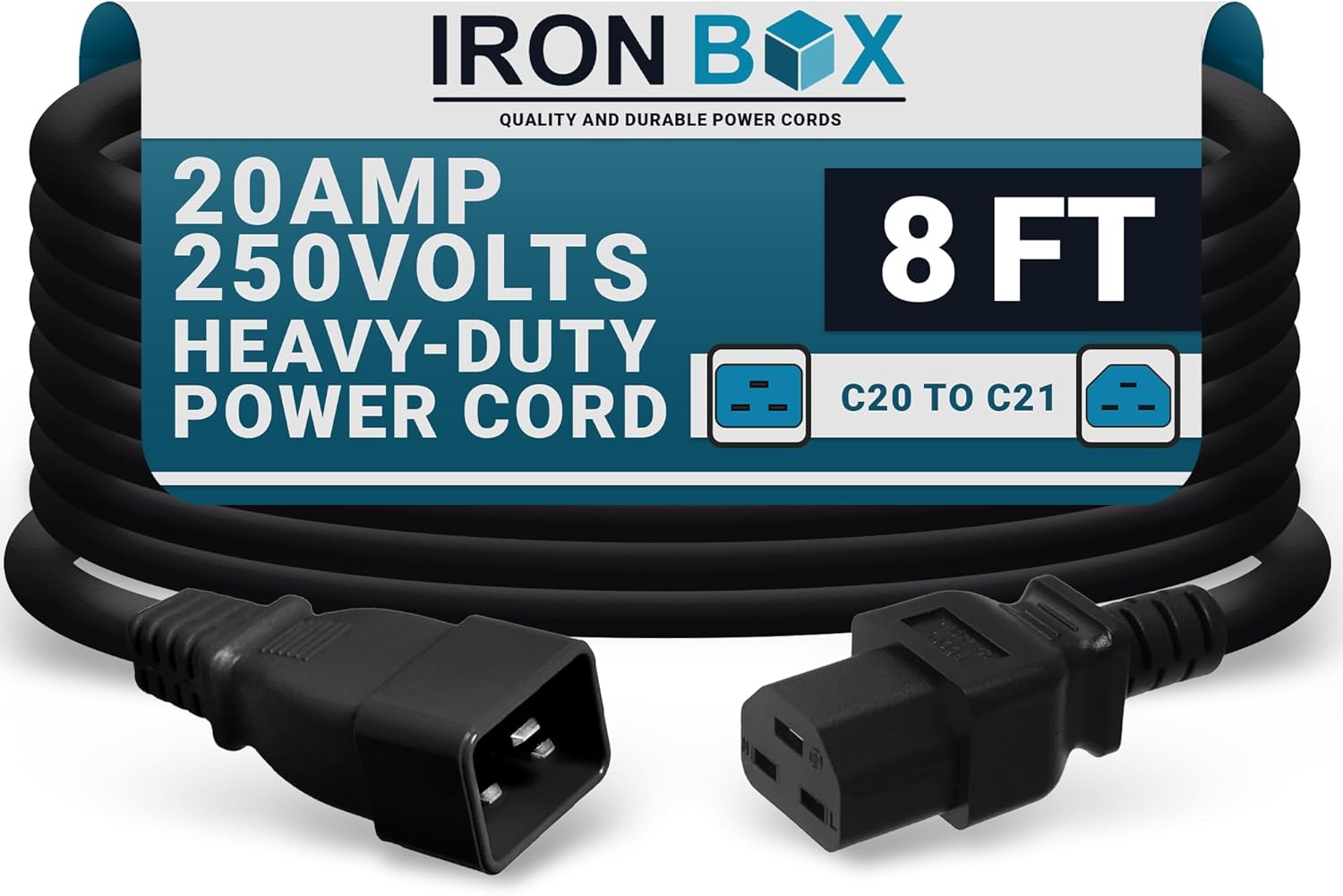 Amazon.com: IronBox Electric - Heavy-Duty C20 to C21 Power Cable - 20A, 250V, 12/3 AWG - IEC ...