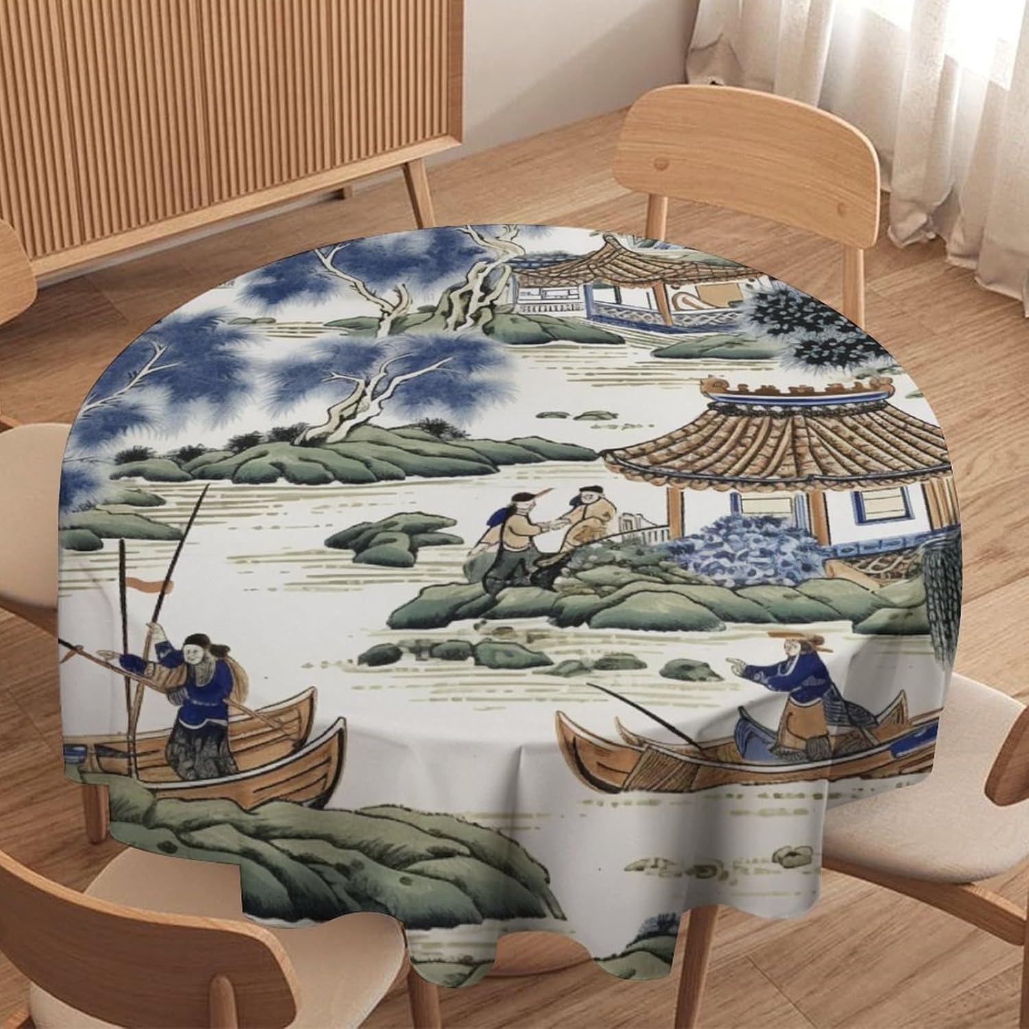 Amazon.com: Yinrune Asian Scenic Chinoiserie Asian Round Tablecloths ...