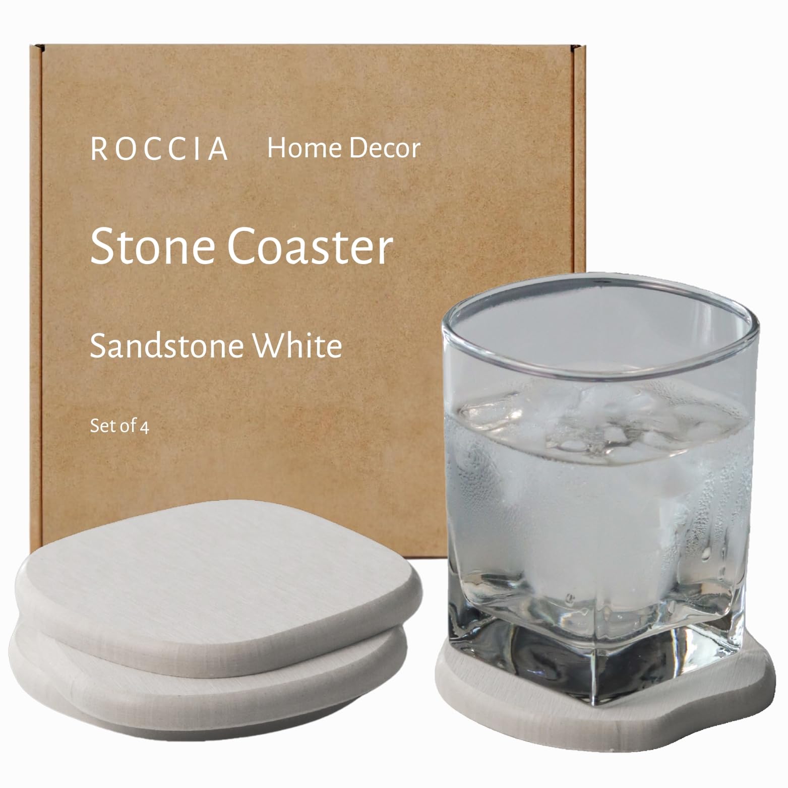 Amazon.com | ROCCIA Home Decor Stone Coaster Set - 4 Stone Coasters ...