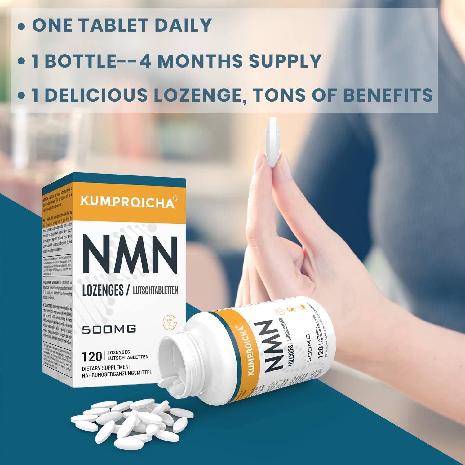 Buy NMN Sublingual Lozenges 500mg, 120 Tablets Per Bottle, Fast-Acting ...