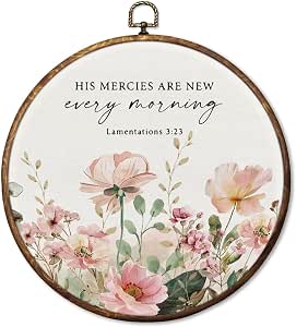 Amazon.com: HUGANE Pink Floral Christian Round Wall Art Decor, His ...