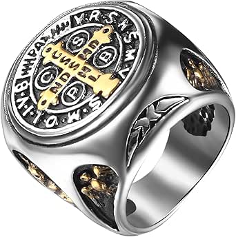 Aroncent Saint Benedict Medal Ring: Religious Catholic Cross Protection Stainless Steel Signet ...