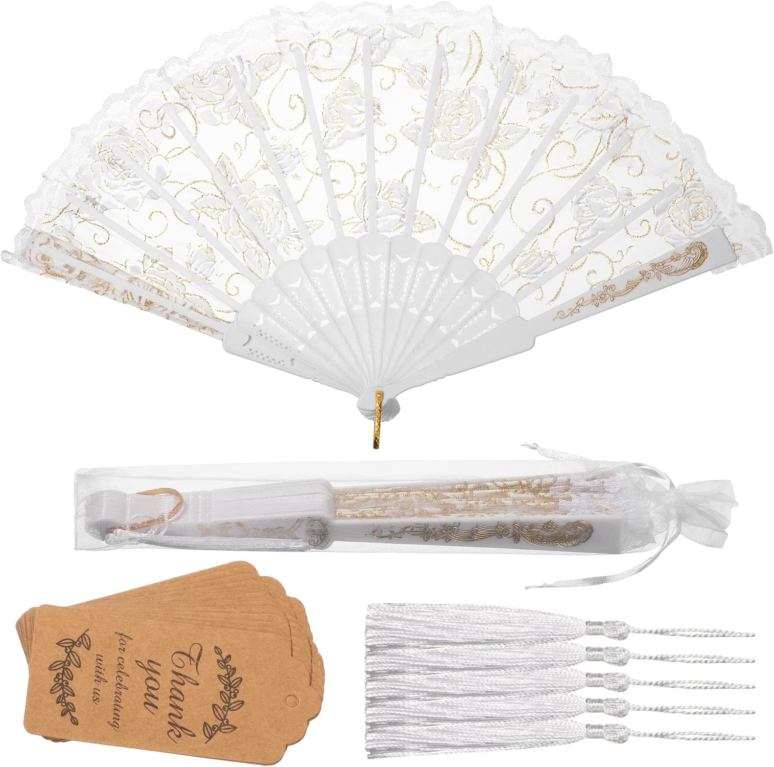 Amazon.com: Wenqik 80 Pcs Wedding Folding Hand Fans Bulk Silk Fabric ...