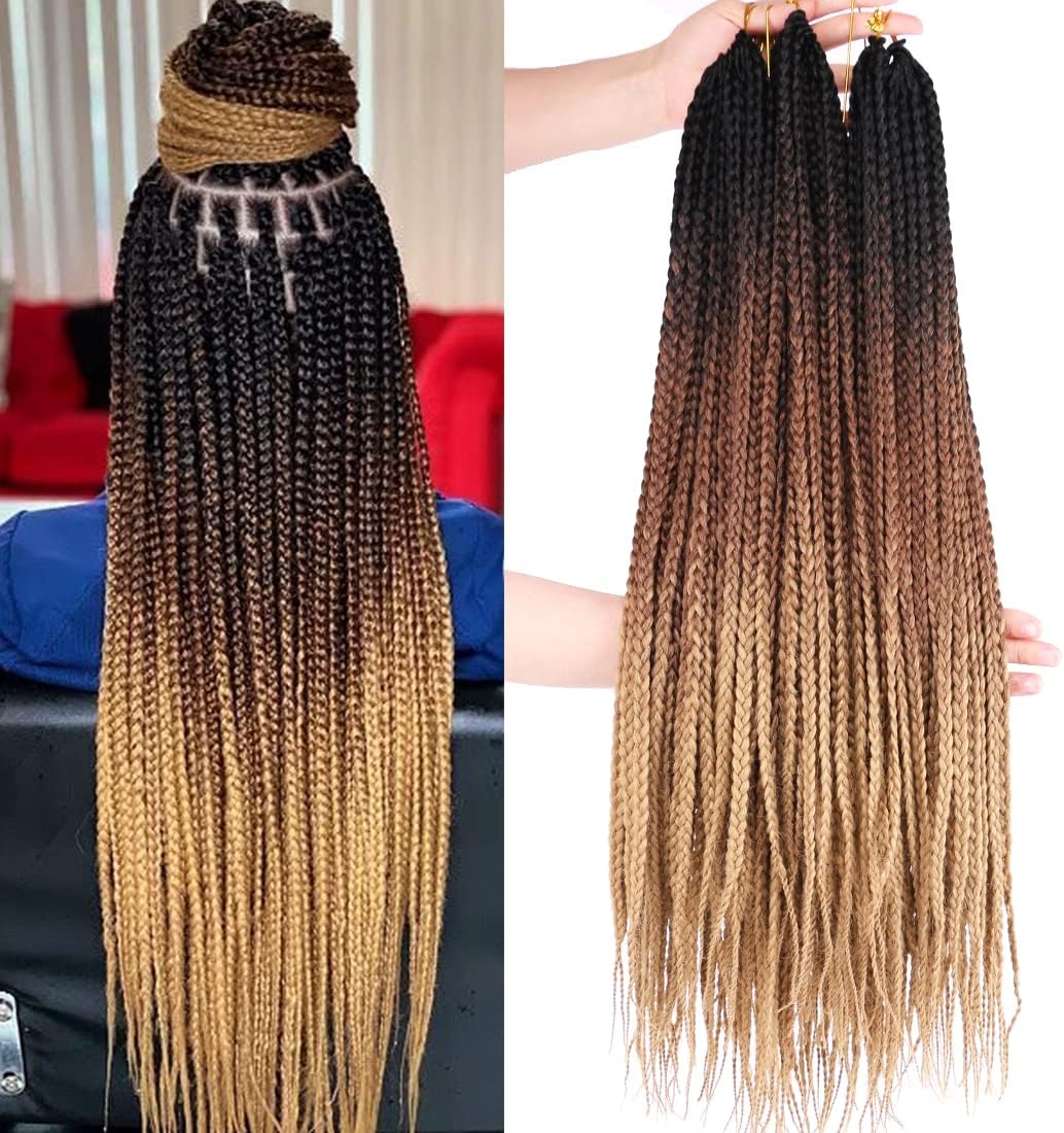 Amazon.com : Box Braids Crochet Hair 2 Packs 24 Inch Ombre Dark Roots ...
