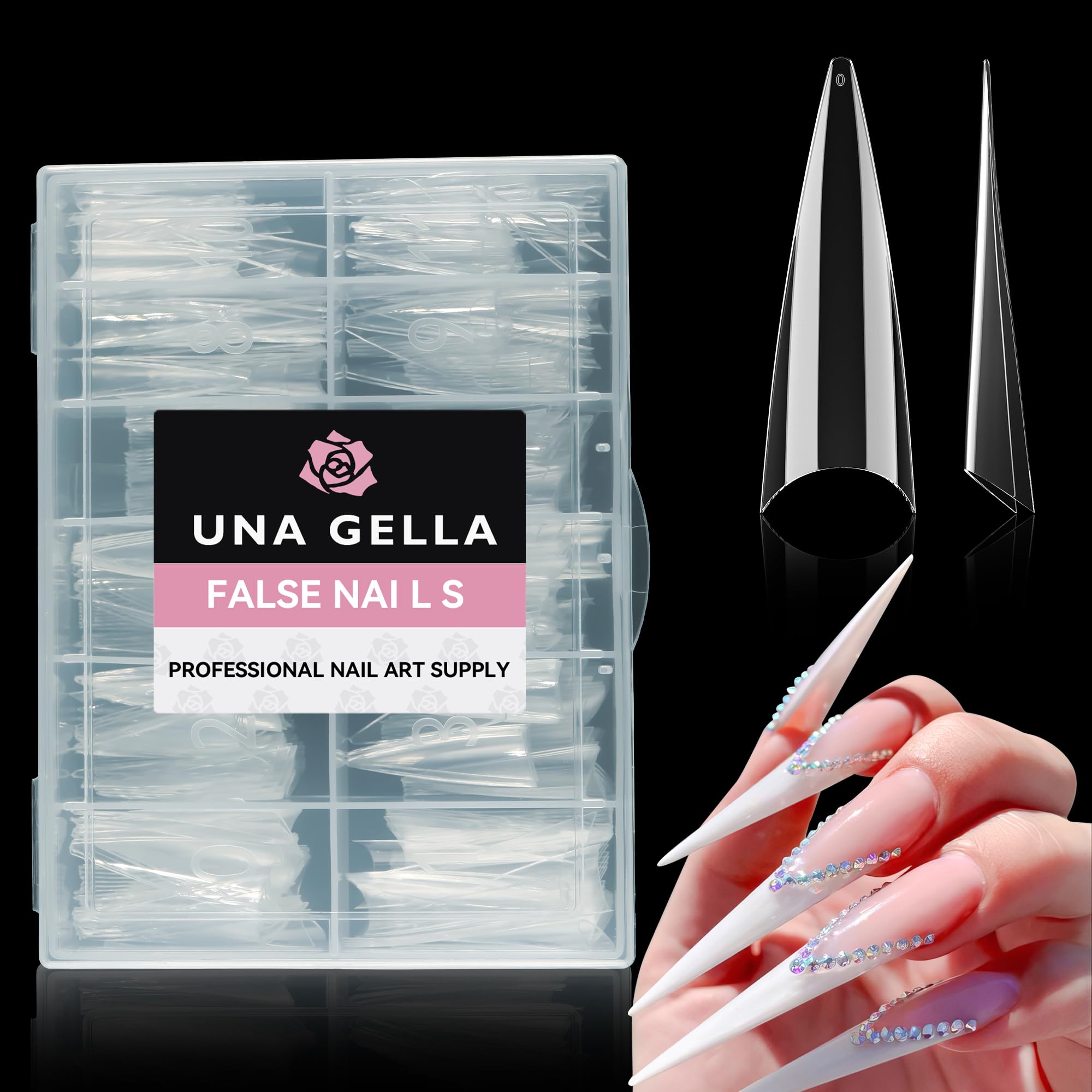 Amazon.com: UNA GELLA 504PCS Stiletto Nails Tips Half Cover XXL Long ...