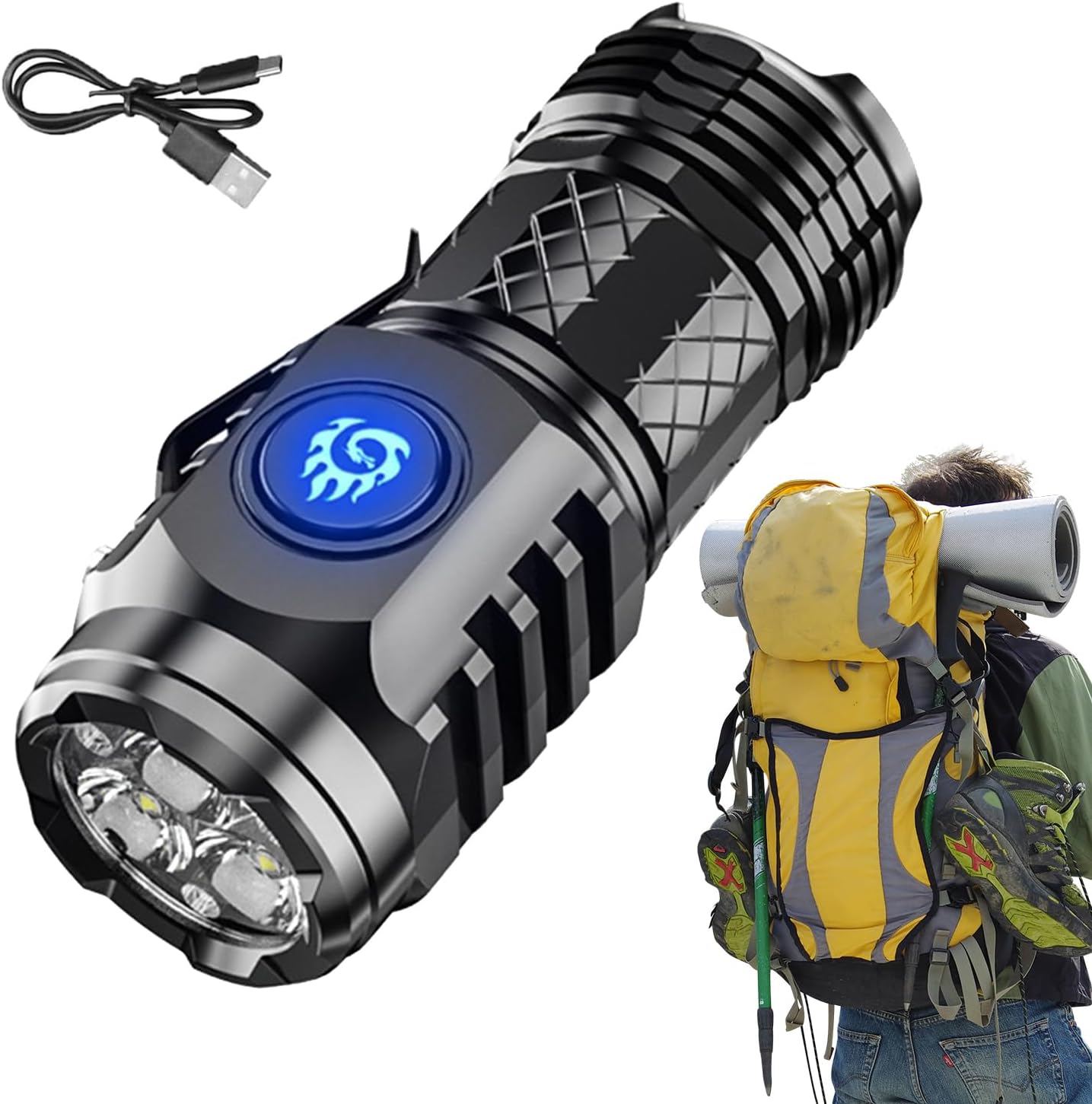 LEVABE Three-Eyed Flashlight | Super Bright Hand Flashlight ...