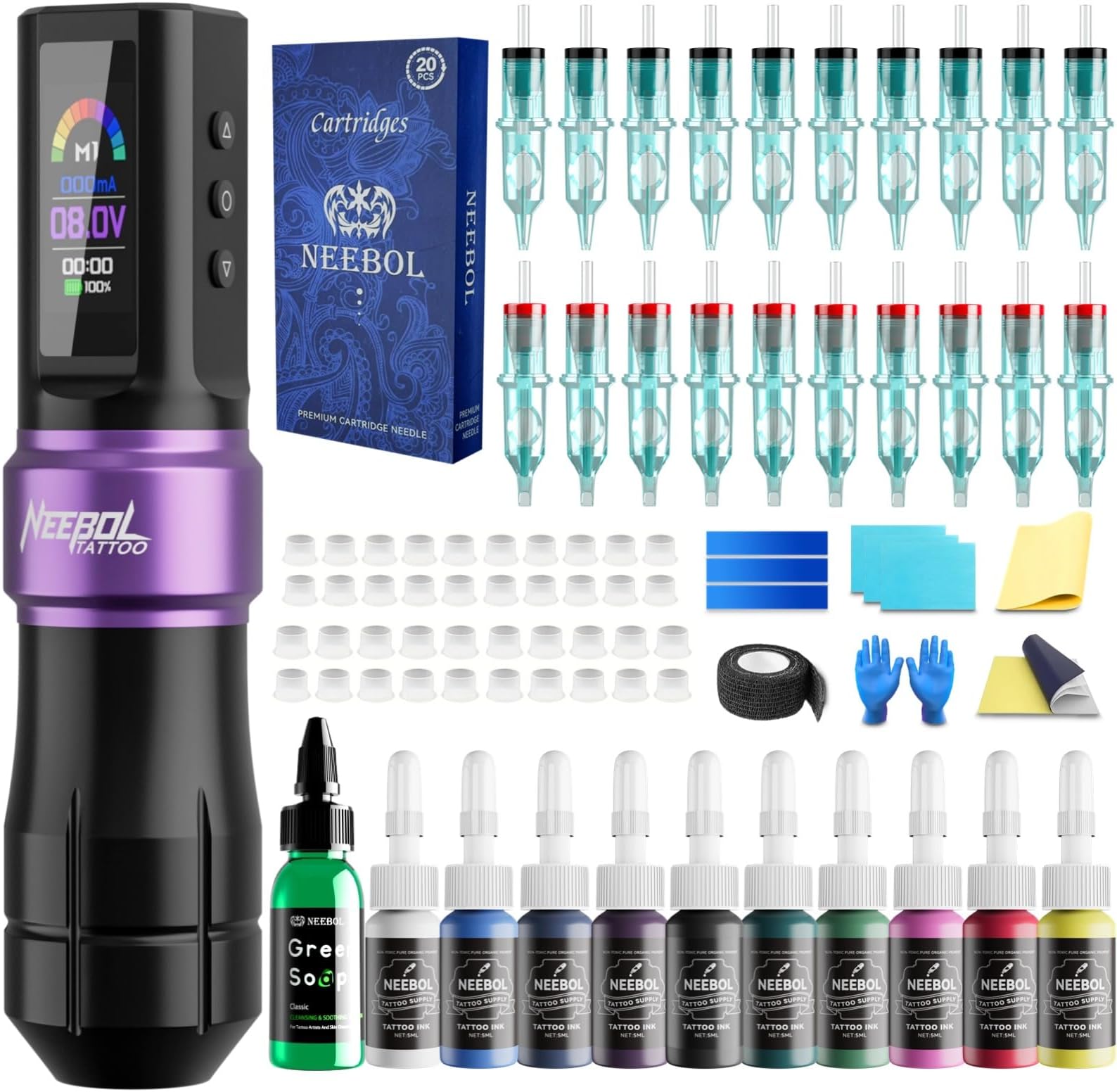 Amazon.com: Neebol Wireless Tattoo Gun Kit, Rotary Tattoo Machine Kit ...