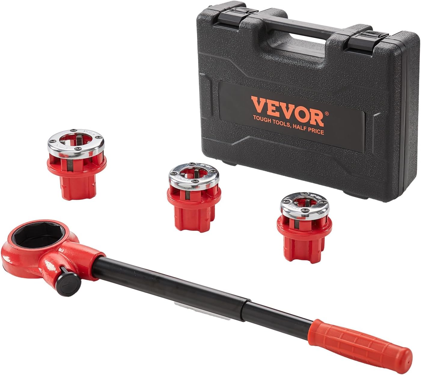 VEVOR Ratchet Pipe Threader Kit with 3 Dies, 1/2" NPT, 3/4" NPT, 1" NPT Ratcheting Pipe ...