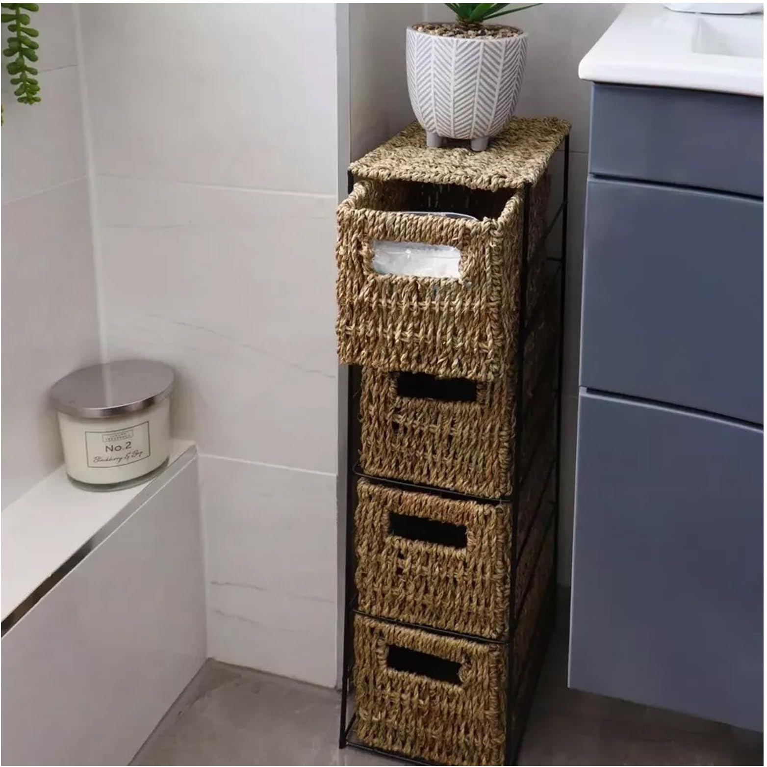 4 Drawer Slim Bathroom Storage Unit - Natural - Storage Boxes Shelves ...
