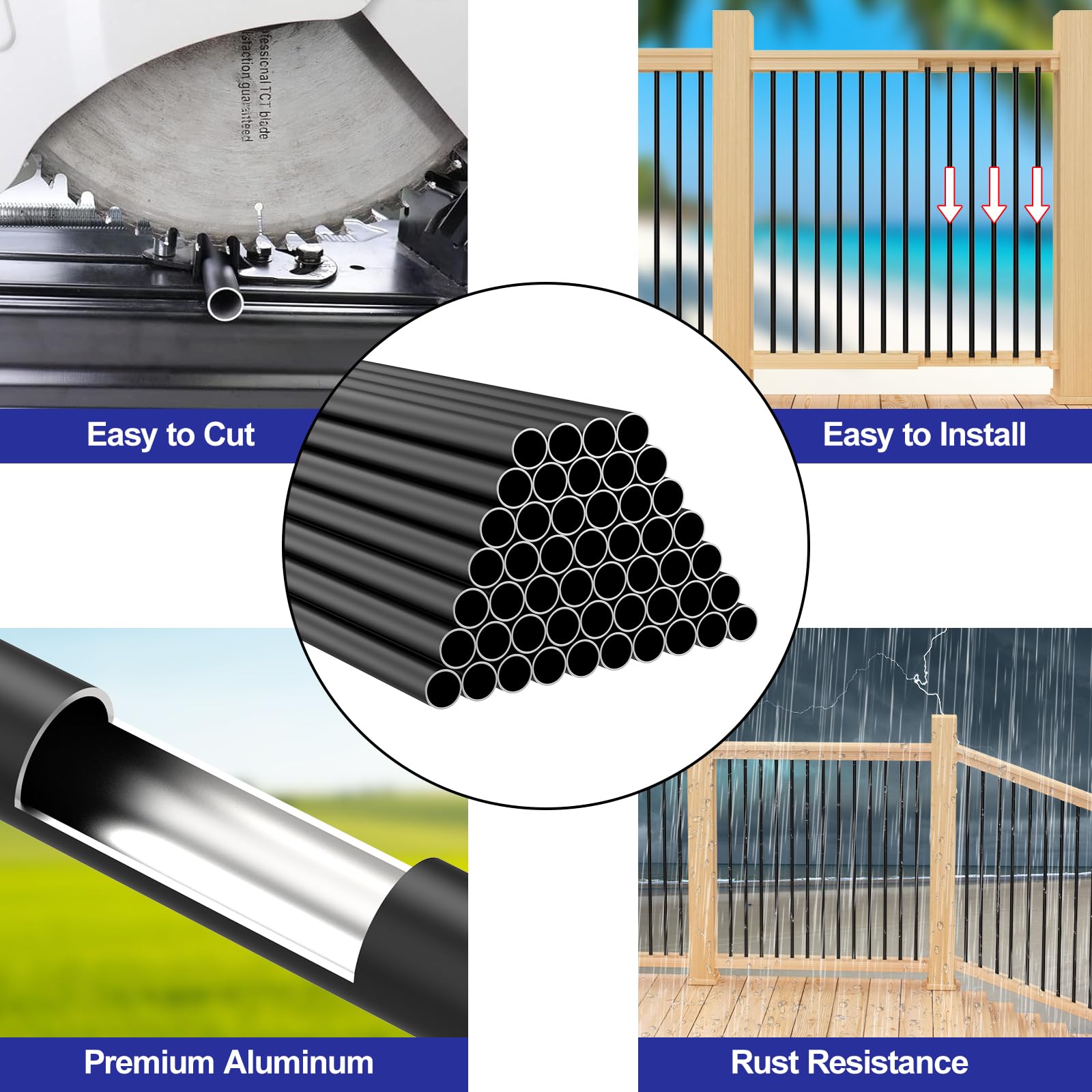 Snapklik.com : 100 Pack 26" Deck Balusters, Round Aluminum Deck ...