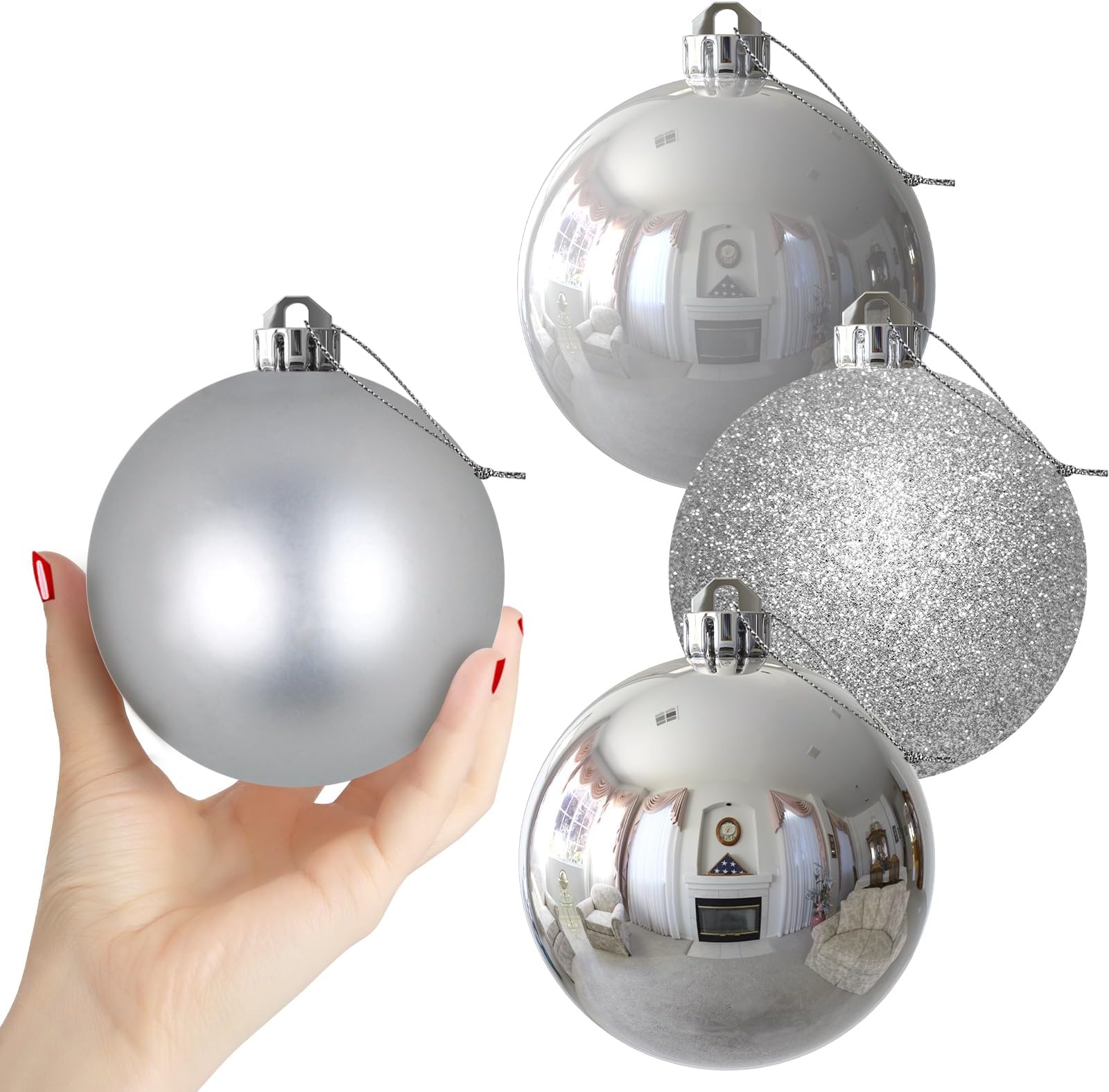 Amazon.com: Christmas Ornaments Balls 5.9" Large Silver Christmas ...